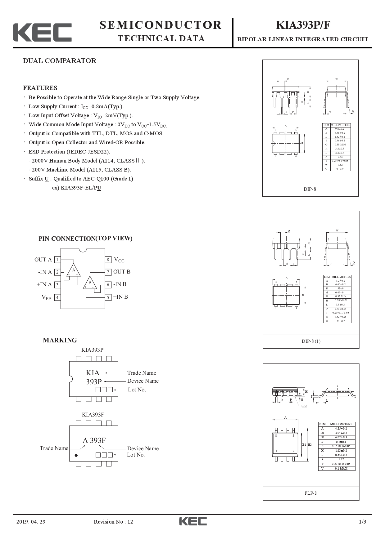KIA393F-EL/P_（KEC）KIA393F-EL/P中文资料_价格_PDF手册-立创电子商城