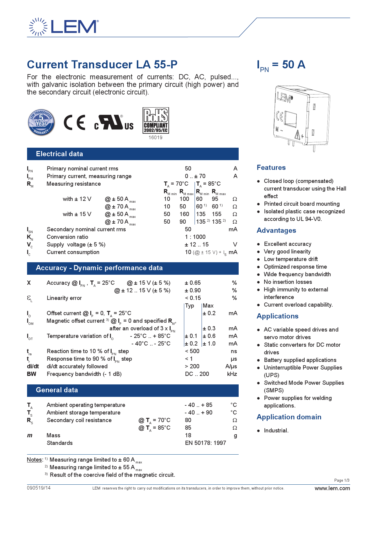 LA55-P_（LEM(莱姆)）LA55-P中文资料_价格_PDF手册-立创电子商城