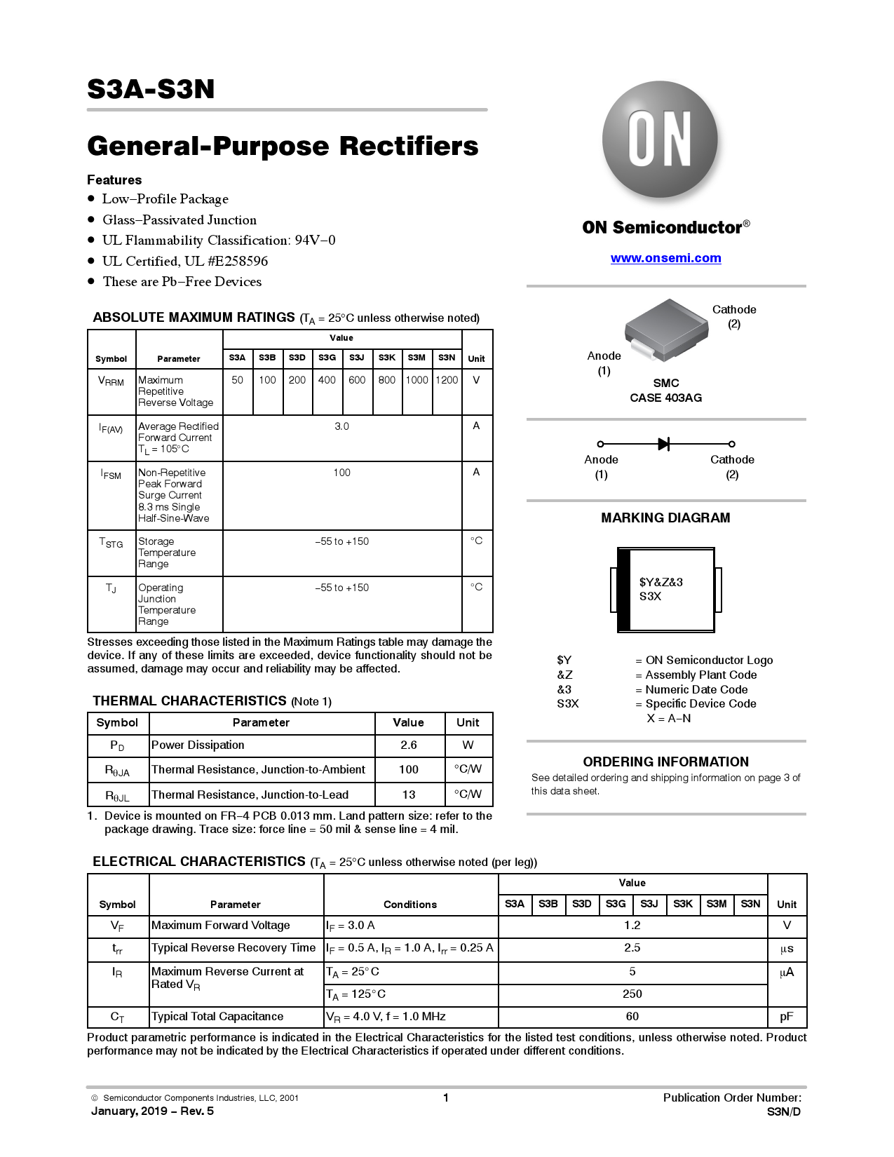 S3J_（onsemi(安森美)）S3J中文资料_价格_PDF手册-立创电子商城