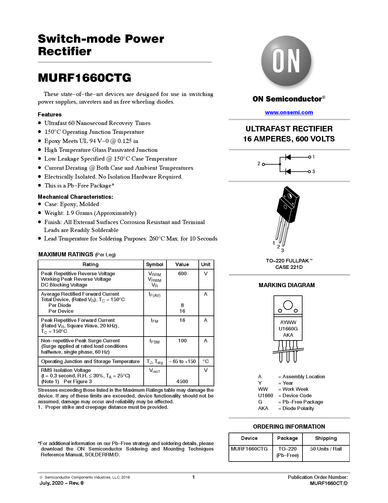 MURF1660CTG_（onsemi(安森美)）MURF1660CTG中文资料_价格_PDF手册-立创电子商城
