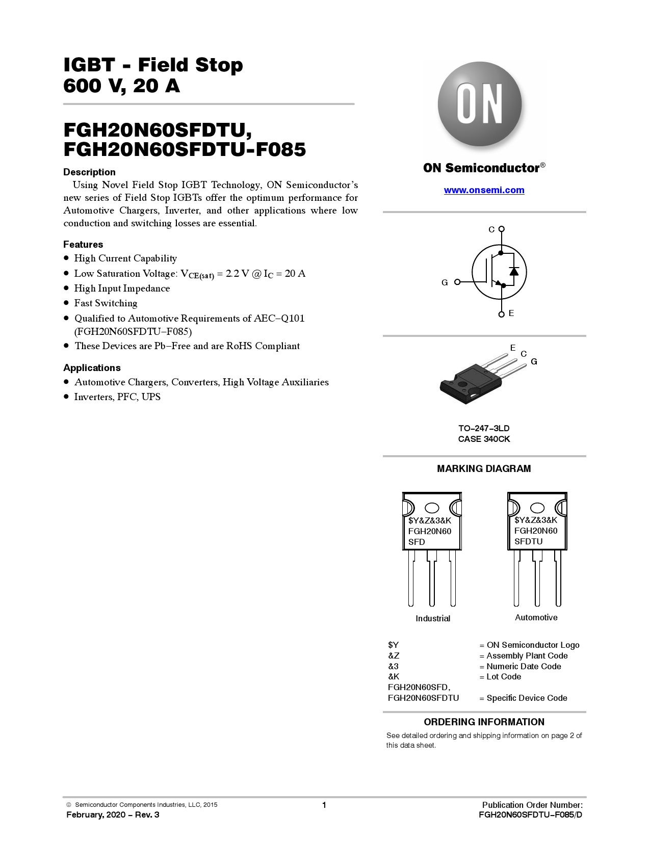 FGH20N60SFDTU_（onsemi(安森美)）FGH20N60SFDTU中文资料_价格_PDF手册-立创电子商城