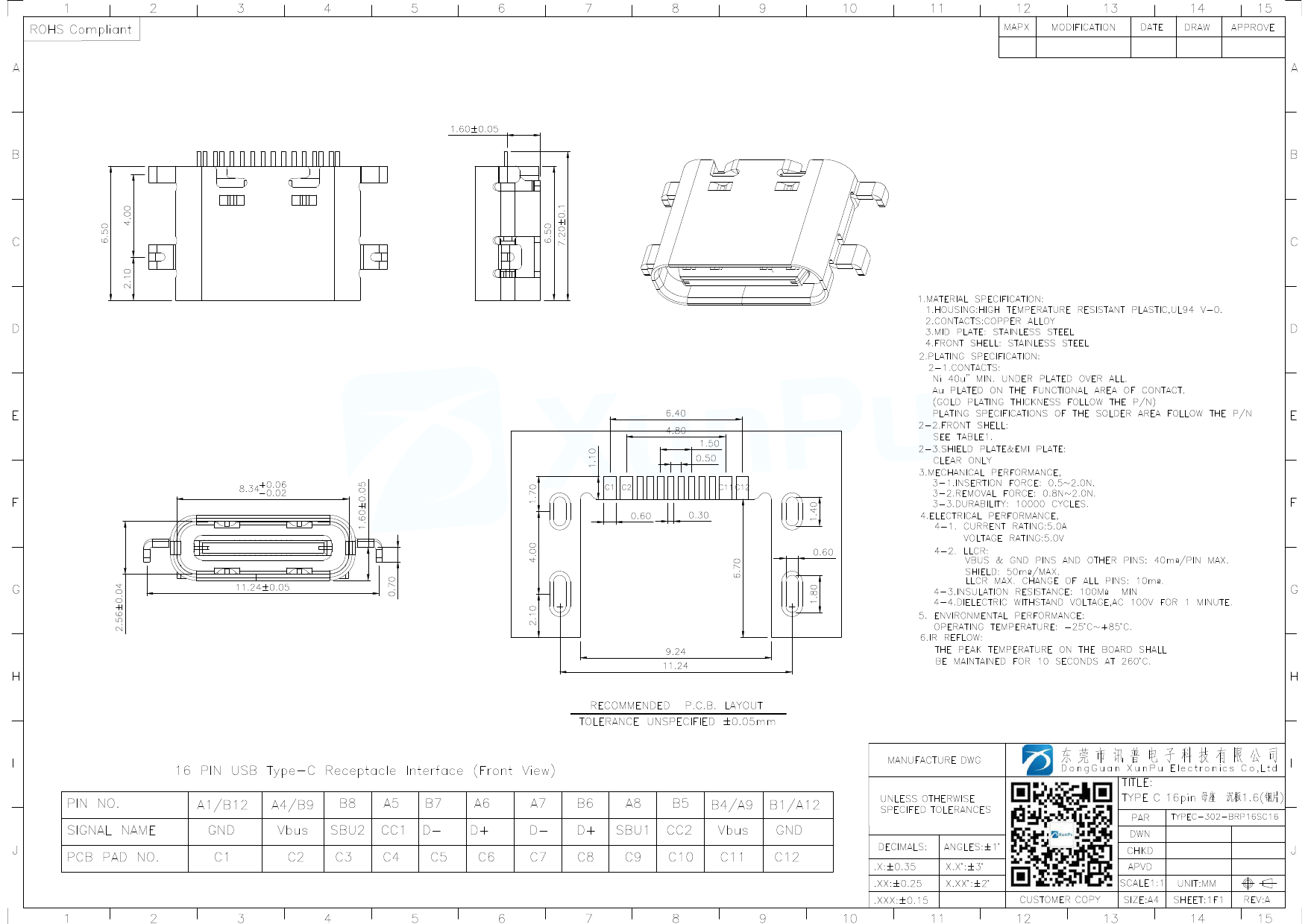 TYPEC-302-BRP16SC16_（XUNPU(讯普)）TYPEC-302-BRP16SC16中文资料_价格_PDF手册-立创电子商城