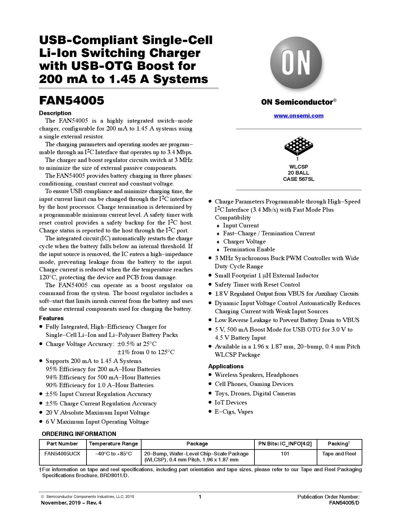 FAN54005UCX_（onsemi(安森美)）FAN54005UCX中文资料_价格_PDF手册-立创电子商城