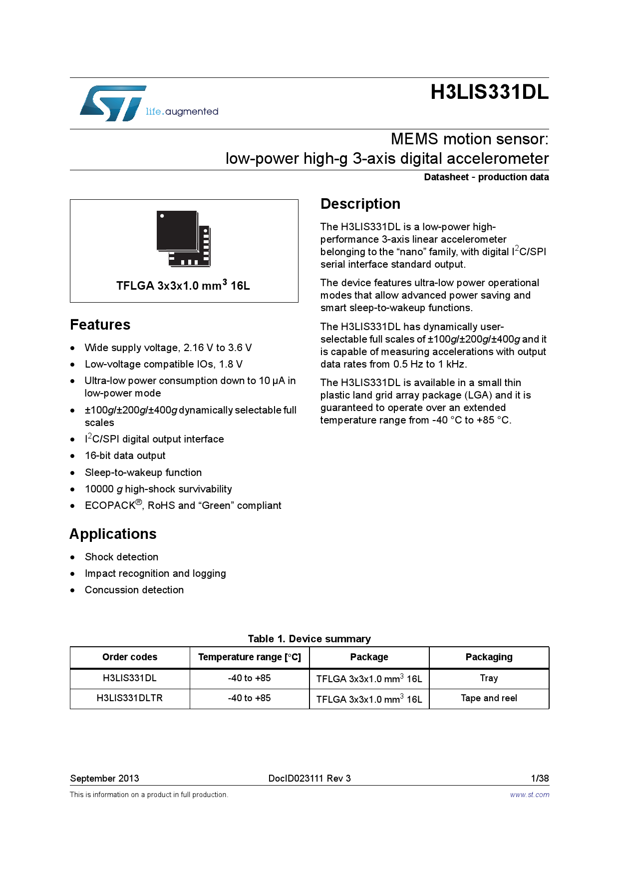 H3LIS331DLTR_（ST(意法半导体)）H3LIS331DLTR中文资料_价格_PDF手册-立创电子商城