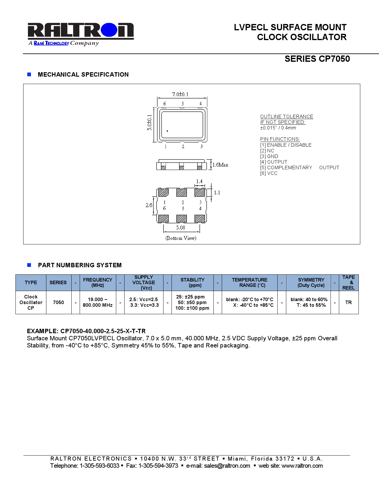 CP7050-50.000-3.3-25-X-T-TR_（RALTRON(美国纬创电子)）CP7050-50.000-3.3-25-X-T-TR中文资料_价格_PDF手册-立创电子商城