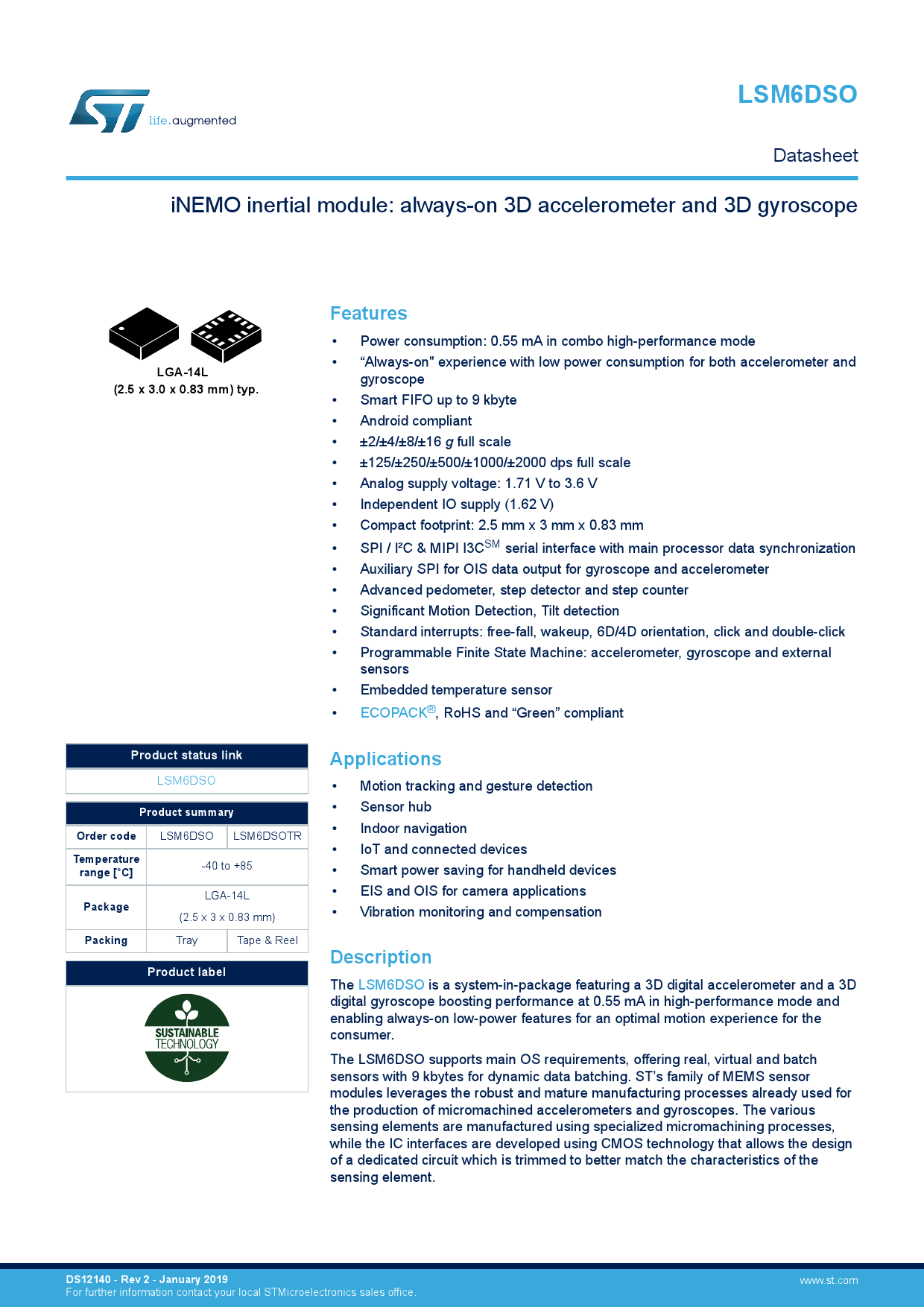 LSM6DSOTR_（ST(意法半导体)）LSM6DSOTR中文资料_价格_PDF手册-立创电子商城