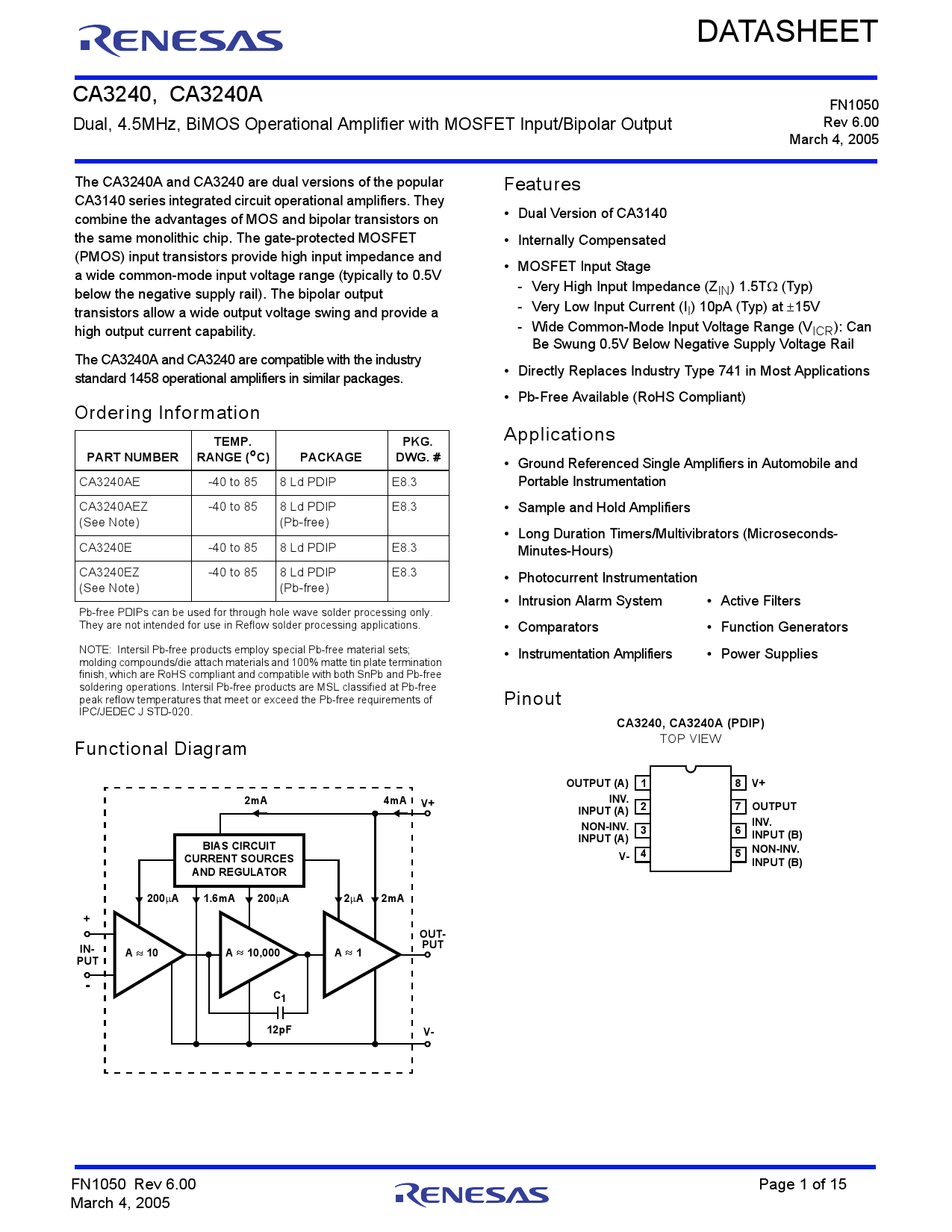 CA3240EZ_（RENESAS(瑞萨)/IDT）CA3240EZ中文资料_价格_PDF手册-立创电子商城