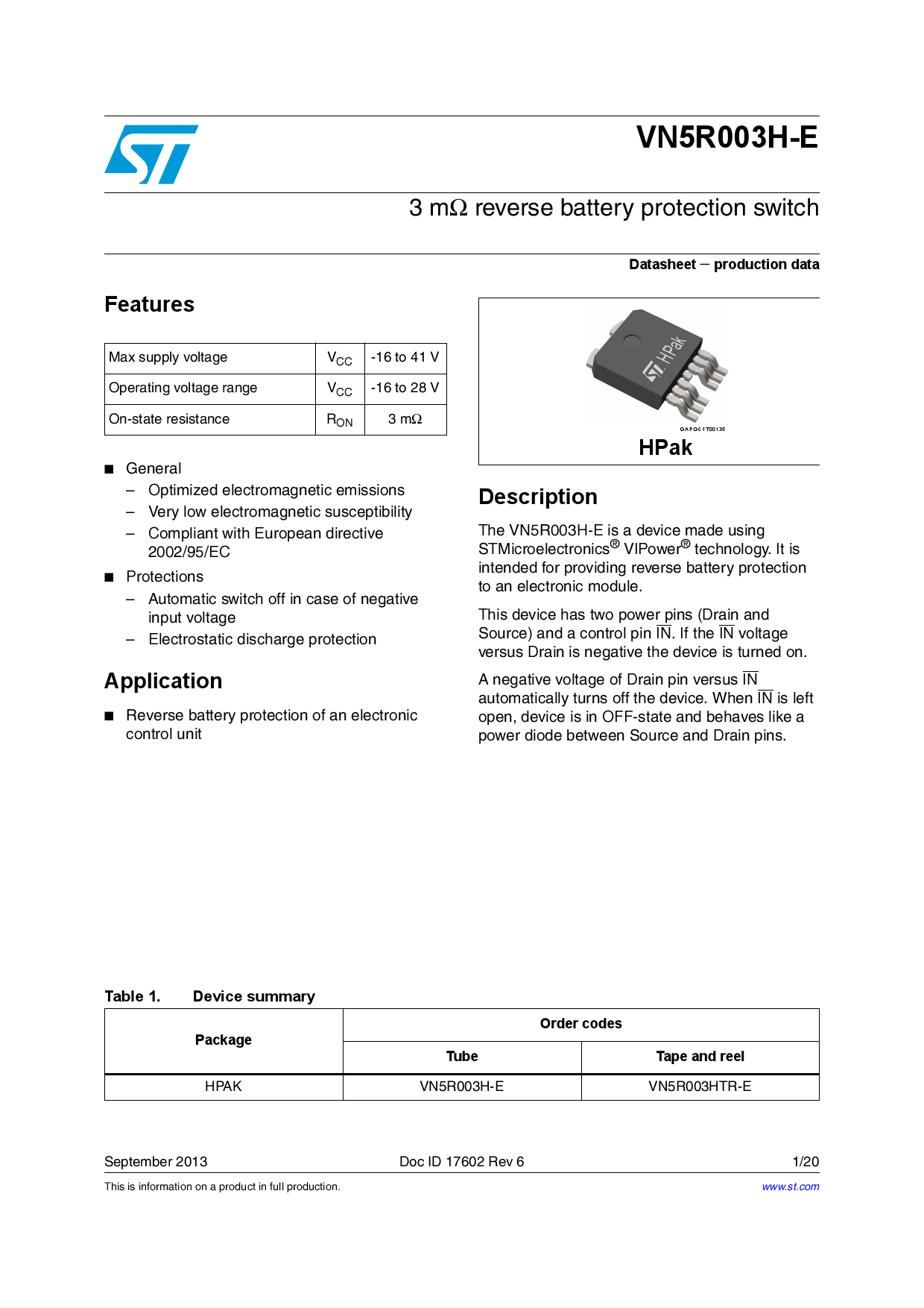 VN5R003HTR-E_（ST(意法半导体)）VN5R003HTR-E中文资料_价格_PDF手册-立创电子商城