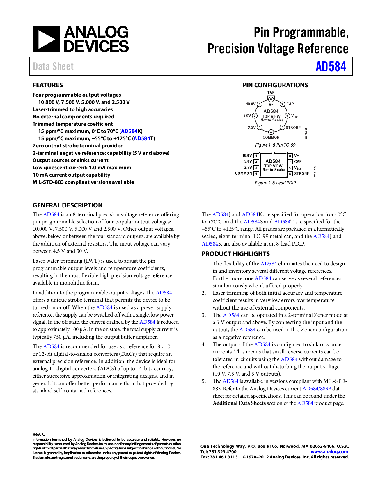 AD584TH_（ADI(亚德诺)）AD584TH中文资料_价格_PDF手册-立创电子商城