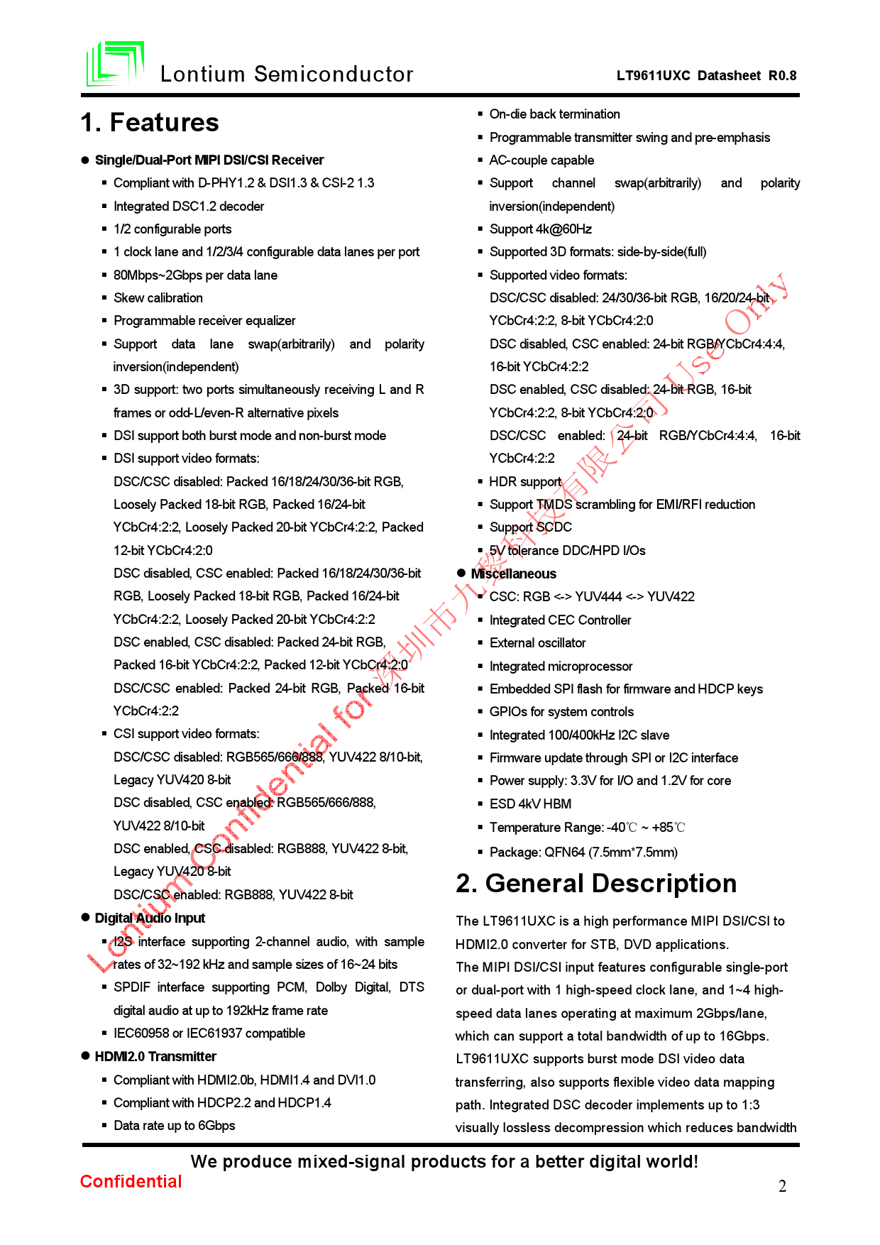 LT9611UXC_（Lontium(龙迅)）LT9611UXC中文资料_价格_PDF手册-立创电子商城