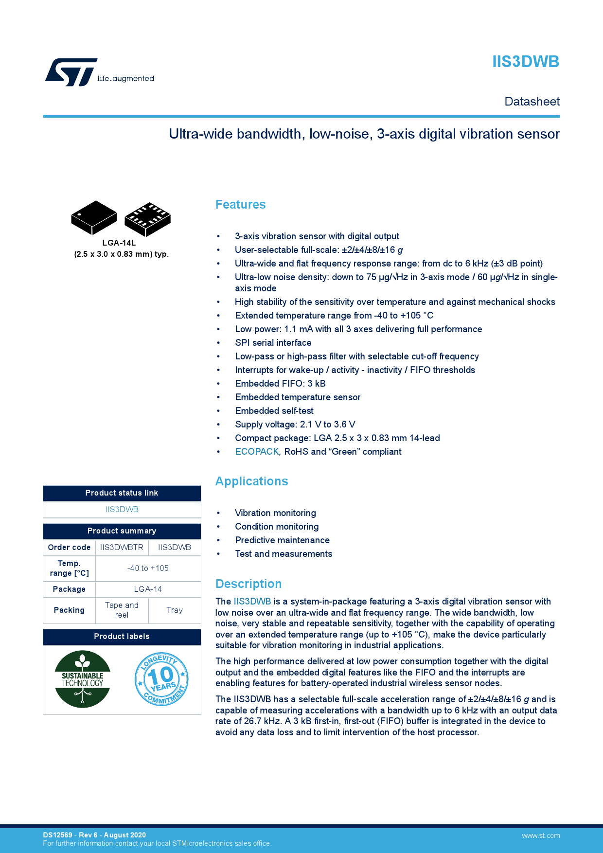 IIS3DWBTR_（ST(意法半导体)）IIS3DWBTR中文资料_价格_PDF手册-立创电子商城