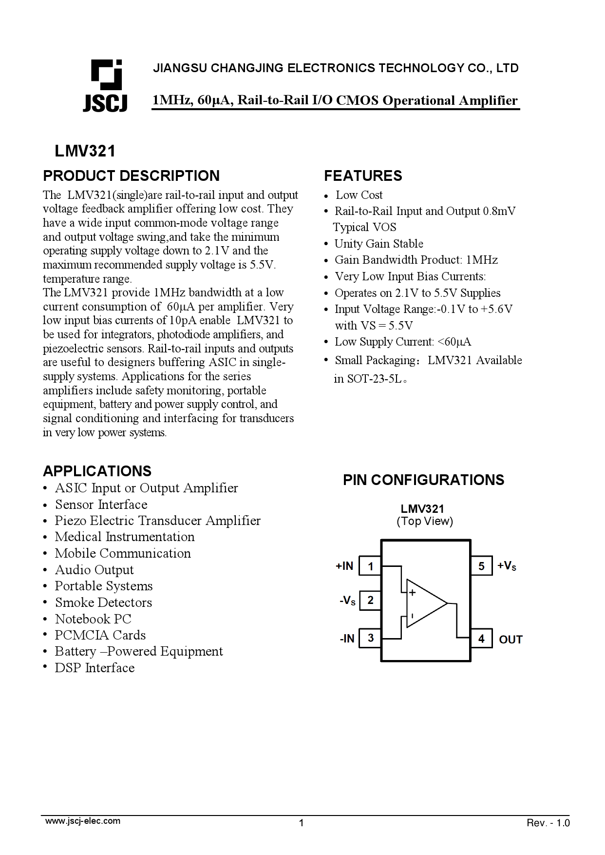LMV321_（CJ(江苏长电/长晶)）LMV321中文资料_价格_PDF手册-立创电子商城