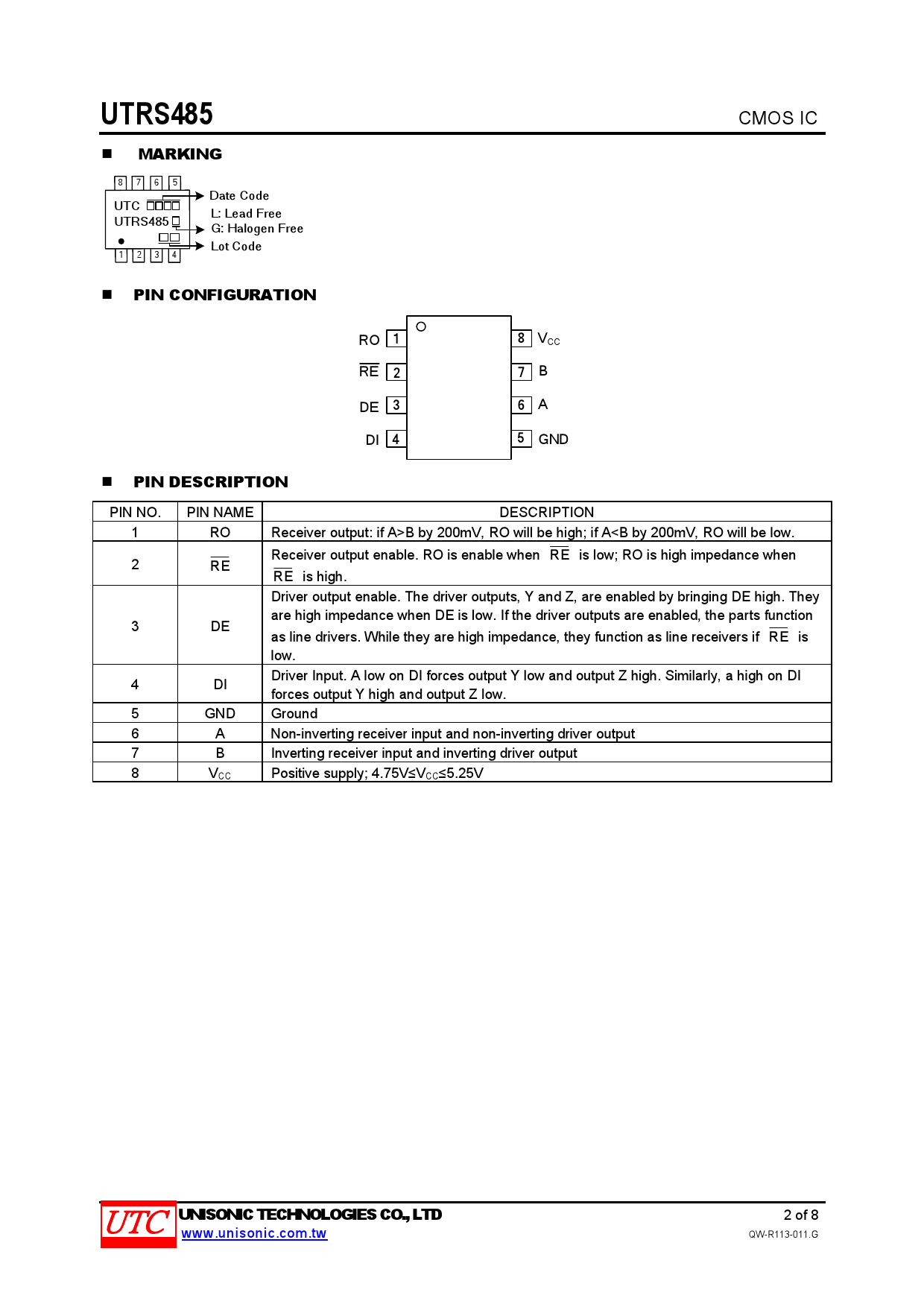 UTRS485G-S08-R_（UTC(友顺)）UTRS485G-S08-R中文资料_价格_PDF手册-立创电子商城