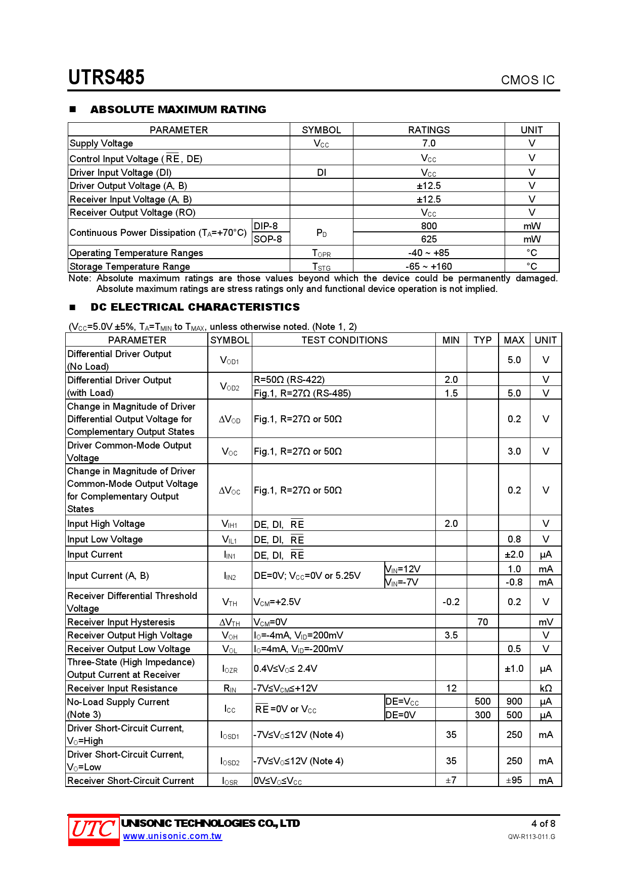 UTRS485G-S08-R_（UTC(友顺)）UTRS485G-S08-R中文资料_价格_PDF手册-立创电子商城