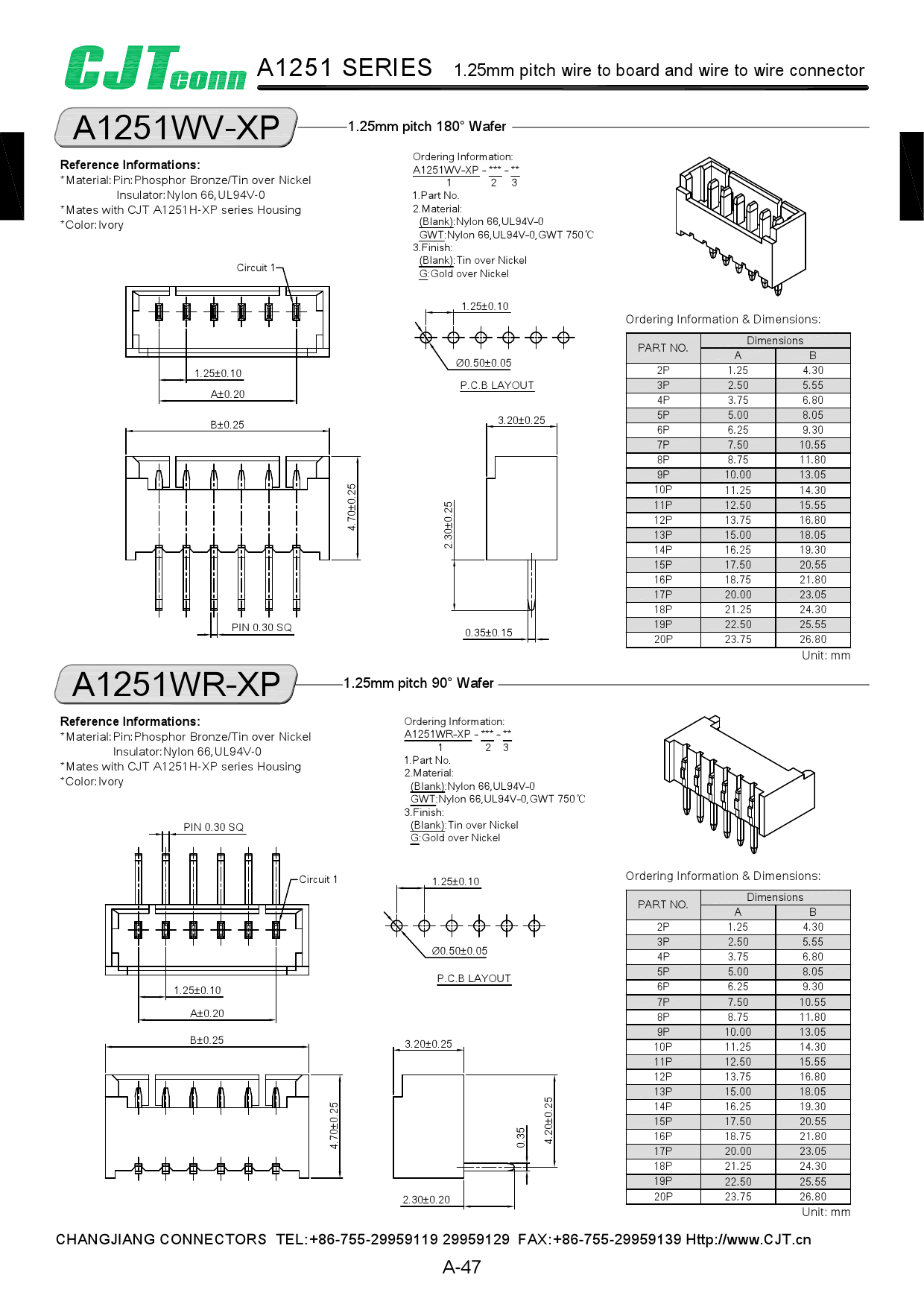 A1251WV-4P_（CJT(长江连接器)）A1251WV-4P中文资料_价格_PDF手册-立创电子商城