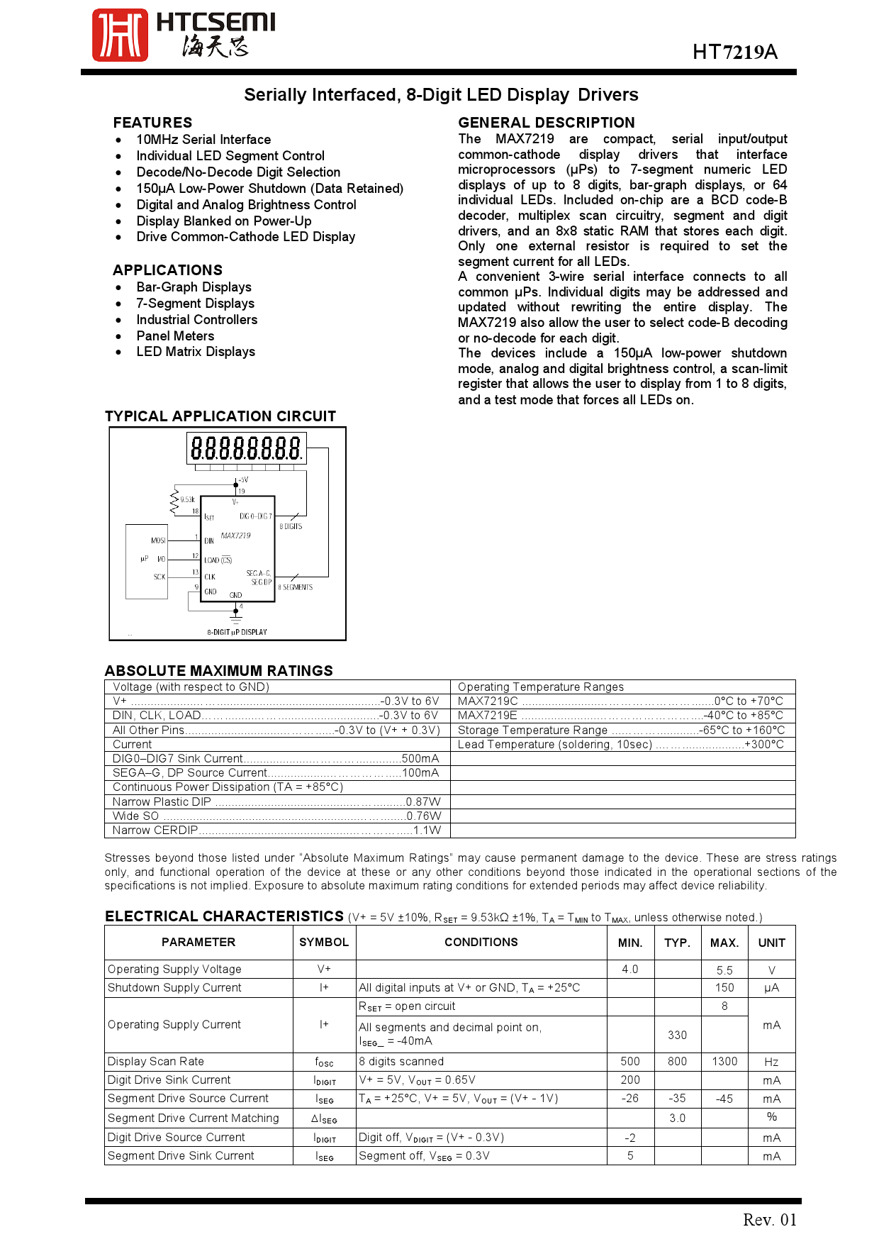 HT7219ARWZ_（HTCSEMI(海天芯)）HT7219ARWZ中文资料_价格_PDF手册-立创电子商城