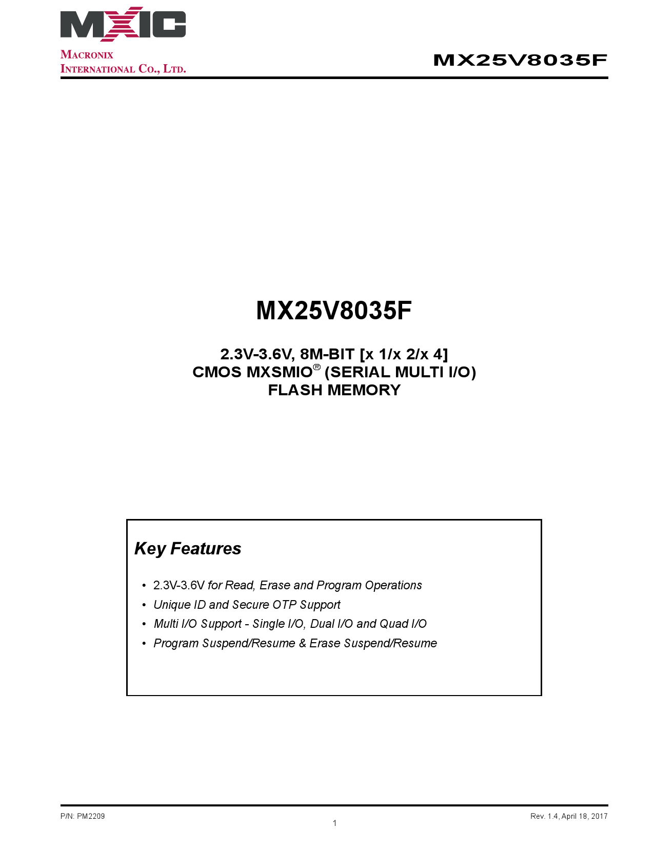 MX25V8035FM2I_（MXIC(旺宏电子)）MX25V8035FM2I中文资料_价格_PDF手册-立创电子商城