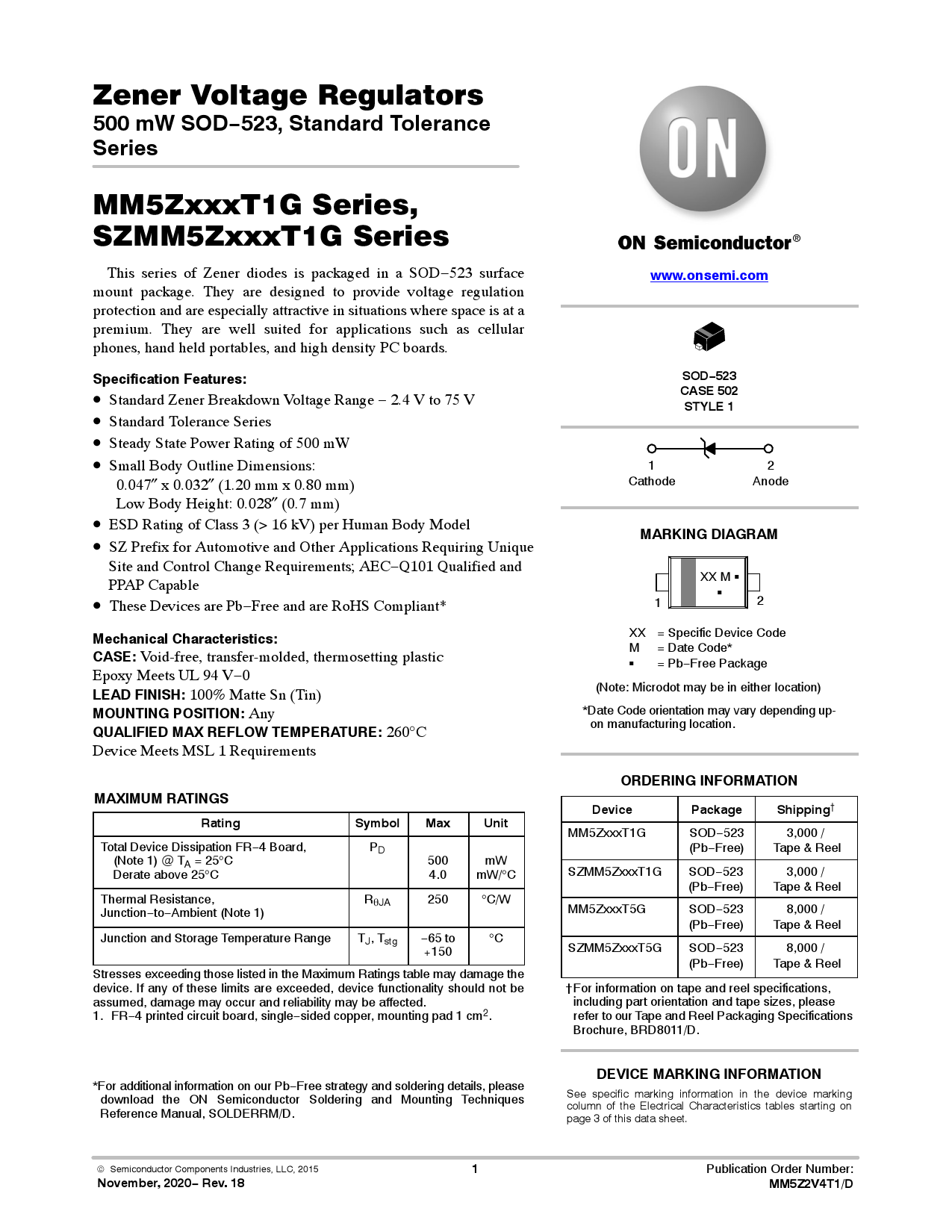 MM5Z3V3T1G_（onsemi(安森美)）MM5Z3V3T1G中文资料_价格_PDF手册-立创电子商城