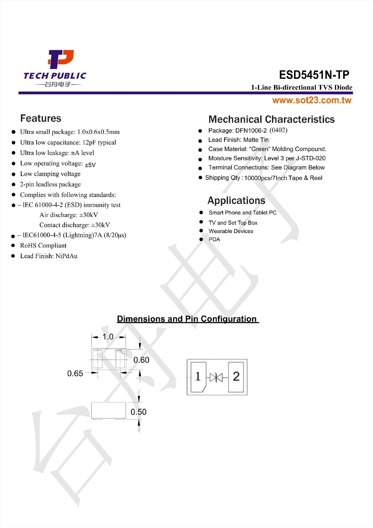 ESD5451N-TP_（TECH PUBLIC(台舟)）ESD5451N-TP中文资料_价格_PDF手册-立创电子商城