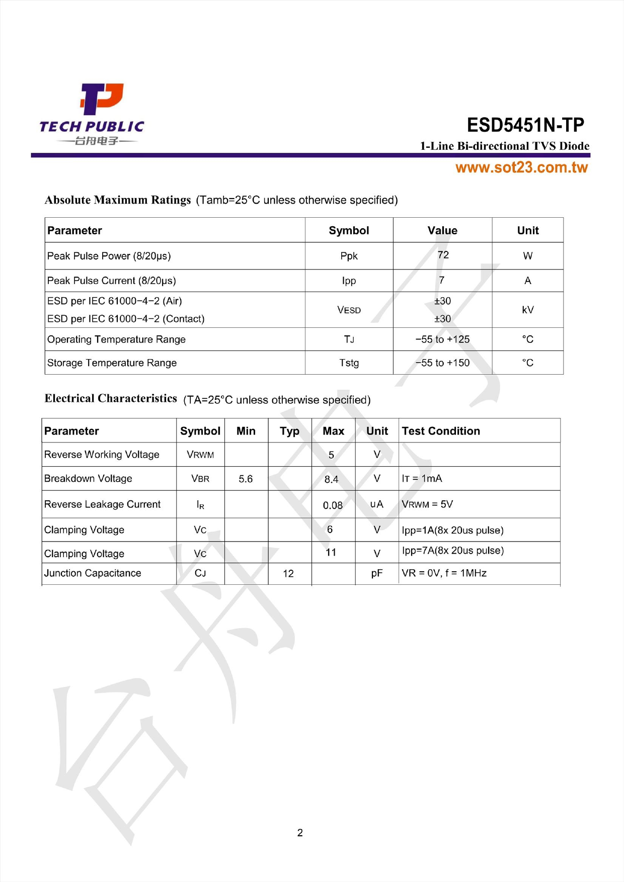 ESD5451N-TP_（TECH PUBLIC(台舟)）ESD5451N-TP中文资料_价格_PDF手册-立创电子商城