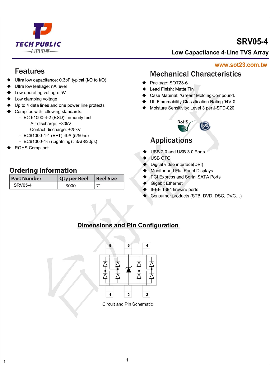 SRV05-4_（TECH PUBLIC(台舟)）SRV05-4中文资料_价格_PDF手册-立创电子商城