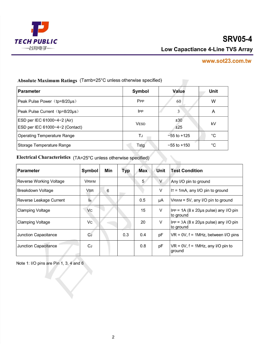SRV05-4_（TECH PUBLIC(台舟)）SRV05-4中文资料_价格_PDF手册-立创电子商城
