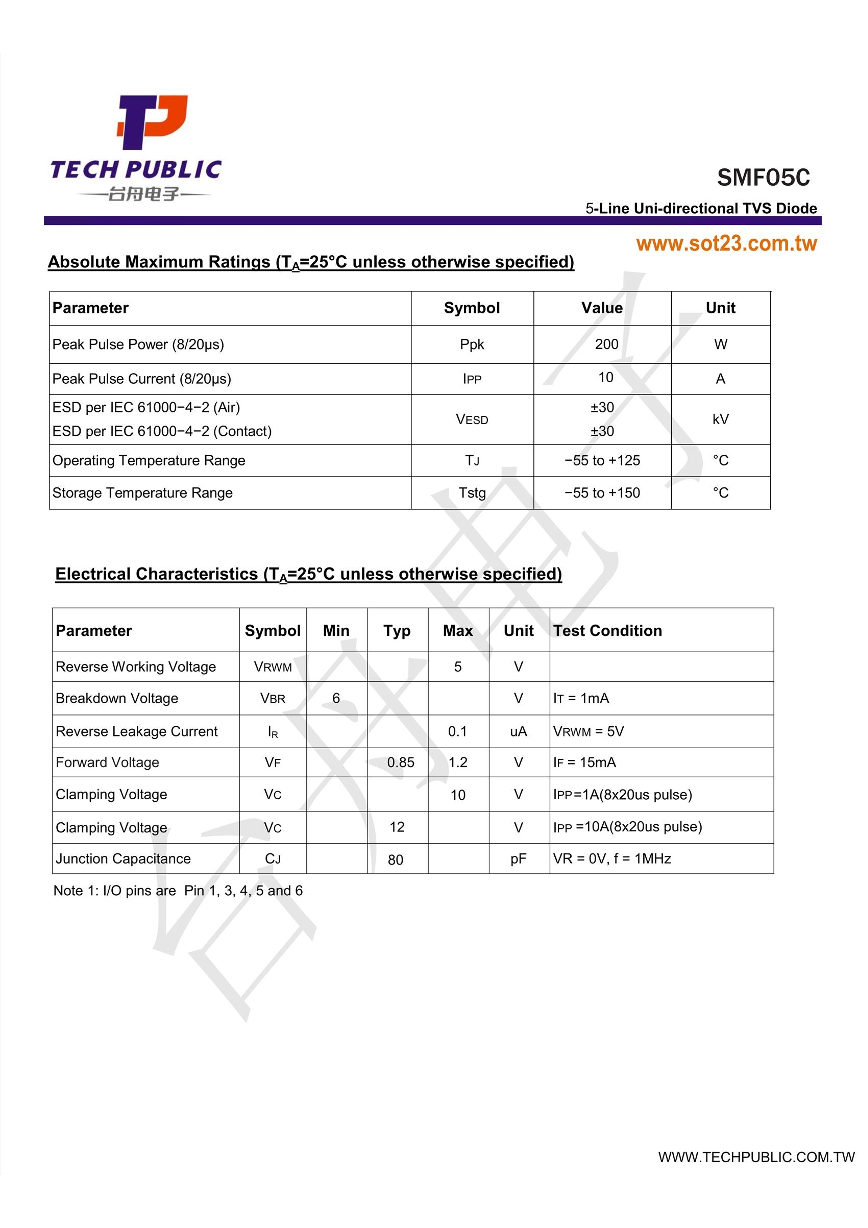 SMF05C_（TECH PUBLIC(台舟)）SMF05C中文资料_价格_PDF手册-立创电子商城