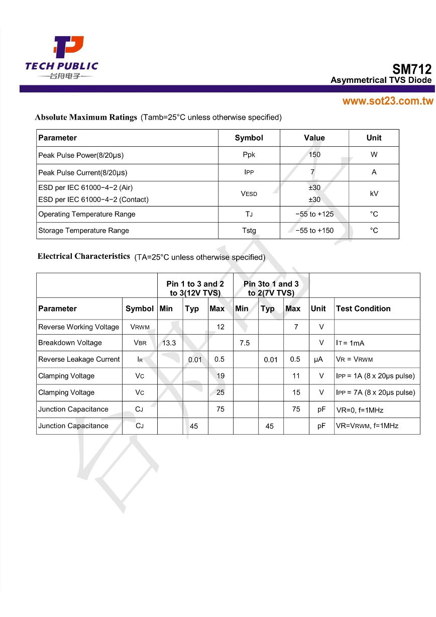 SM712_（TECH PUBLIC(台舟)）SM712中文资料_价格_PDF手册-立创电子商城