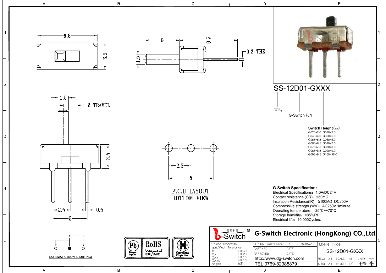 SS-12D01-G040_（G-Switch(品赞)）SS-12D01-G040中文资料_价格_PDF手册-立创电子商城