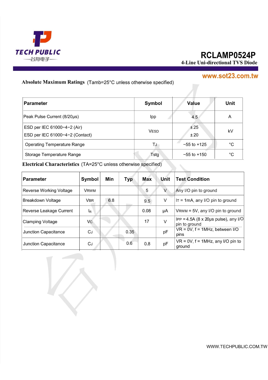 RCLAMP0524P_（TECH PUBLIC(台舟)）RCLAMP0524P中文资料_价格_PDF手册-立创电子商城