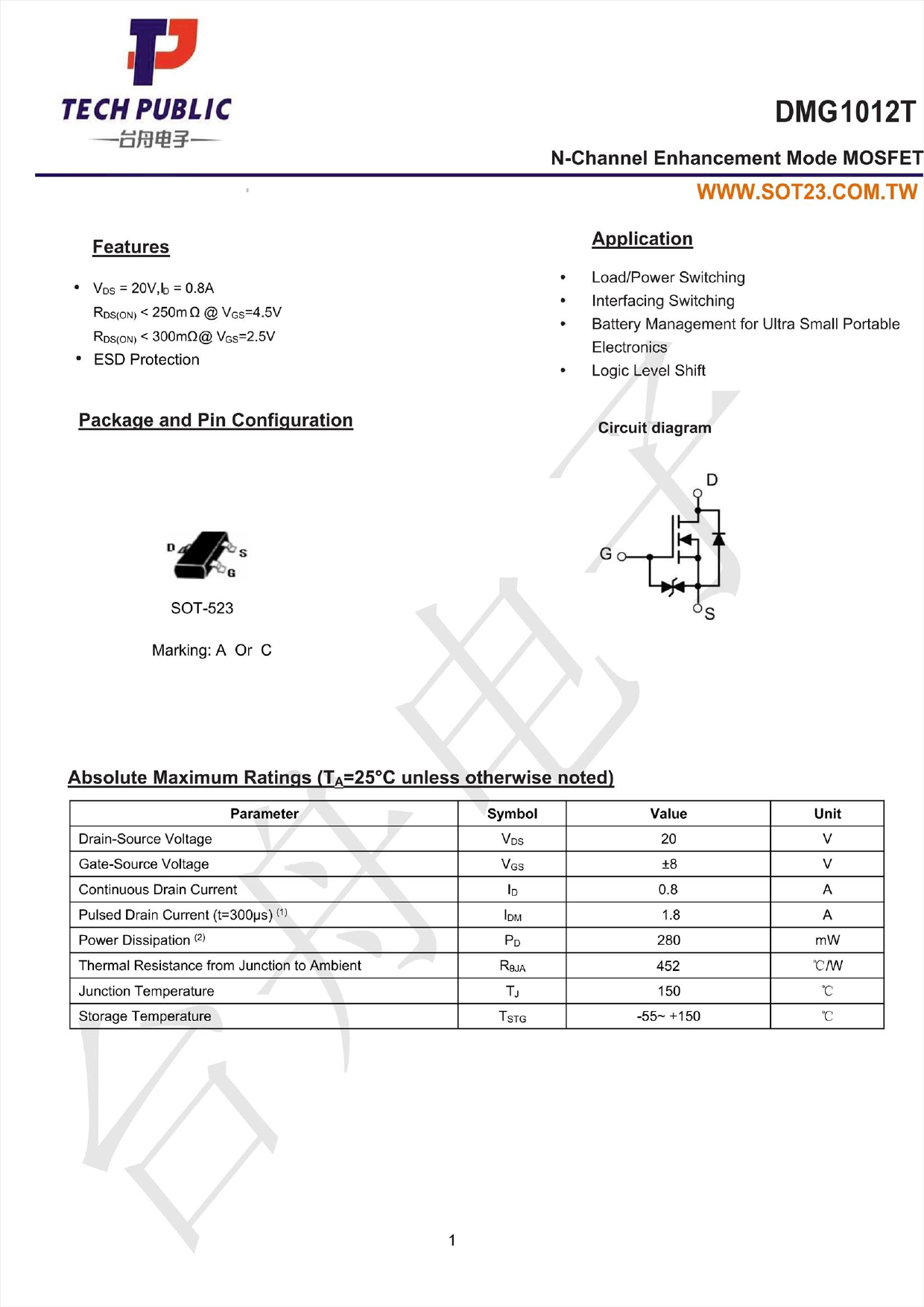 DMG1012T_（TECH PUBLIC(台舟)）DMG1012T中文资料_价格_PDF手册-立创电子商城
