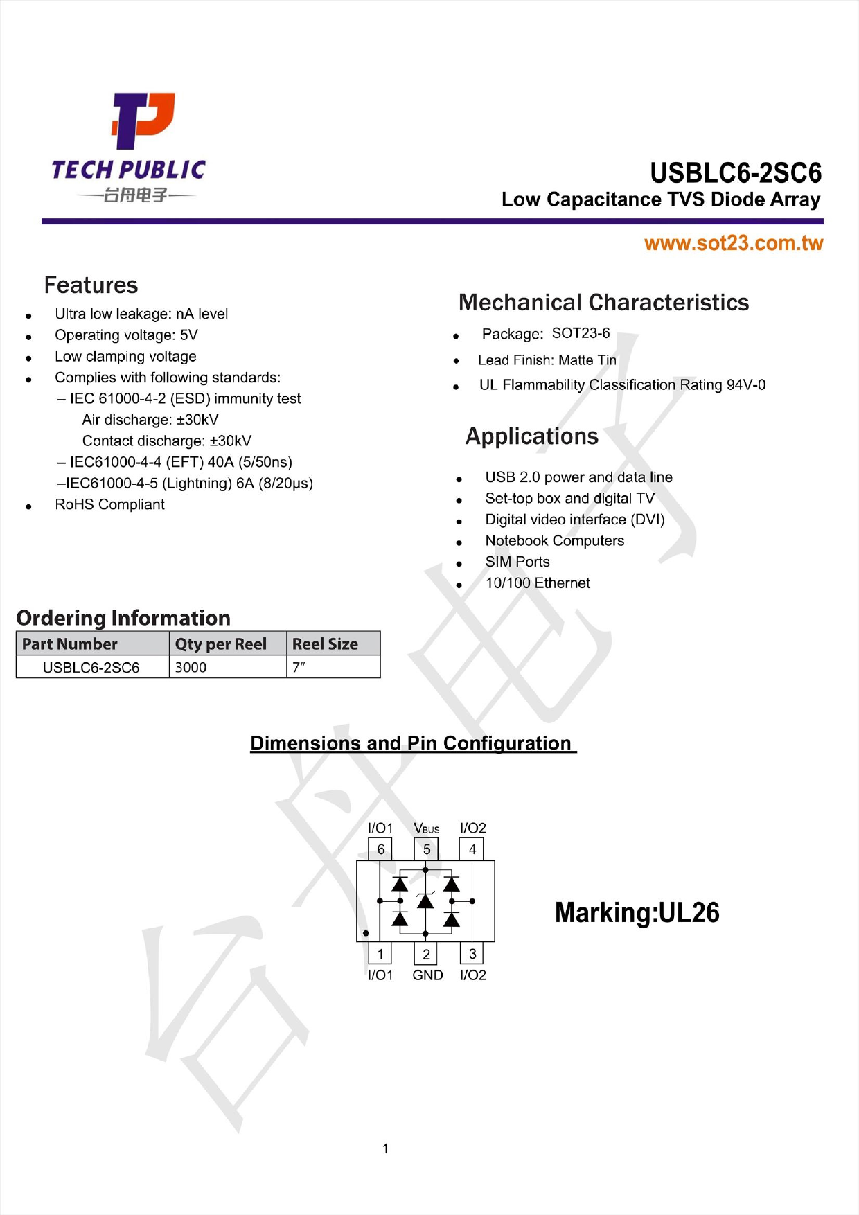 USBLC6-2SC6_（TECH PUBLIC(台舟)）USBLC6-2SC6中文资料_价格_PDF手册-立创电子商城
