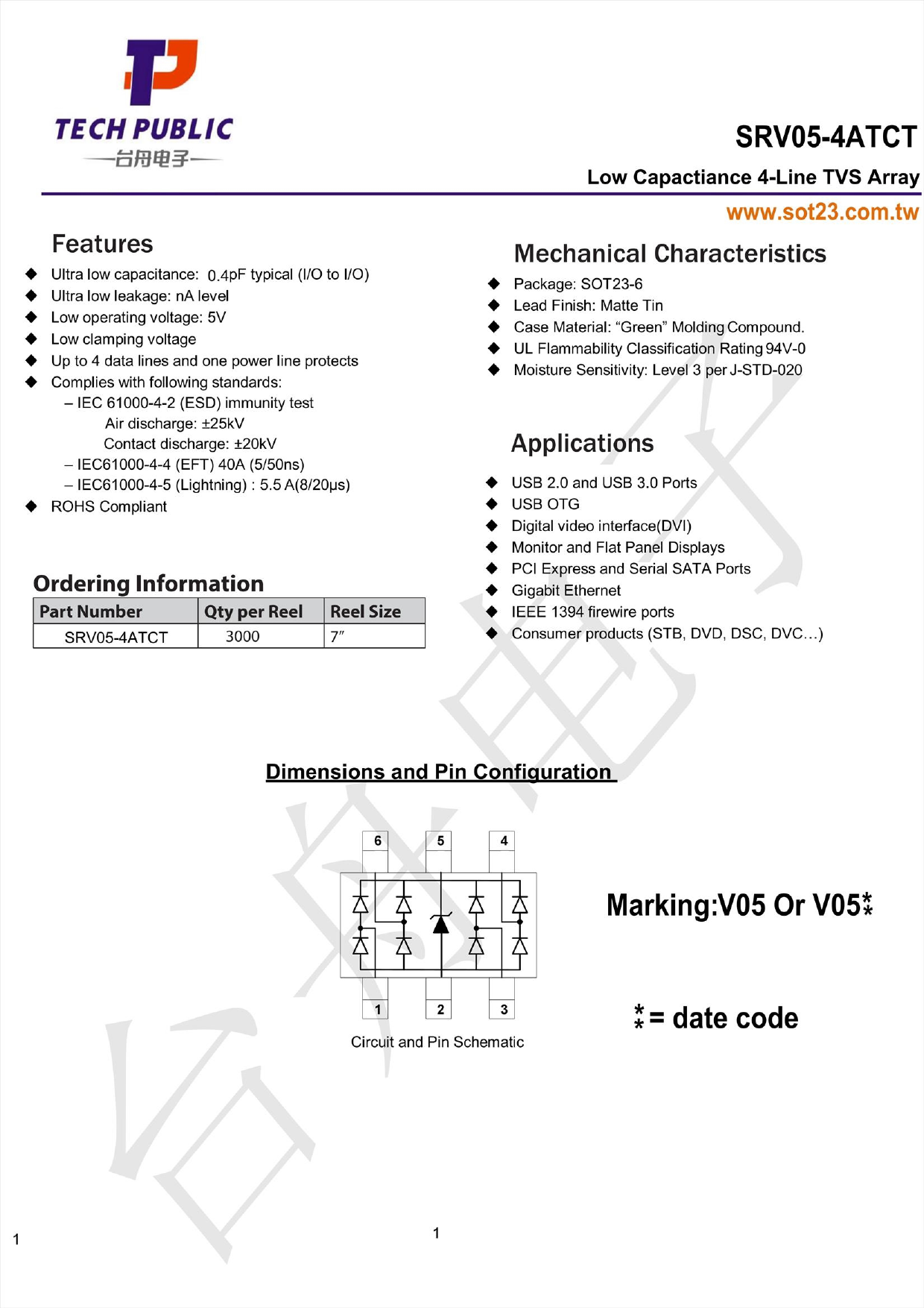 SRV05-4ATCT_（TECH PUBLIC(台舟)）SRV05-4ATCT中文资料_价格_PDF手册-立创电子商城
