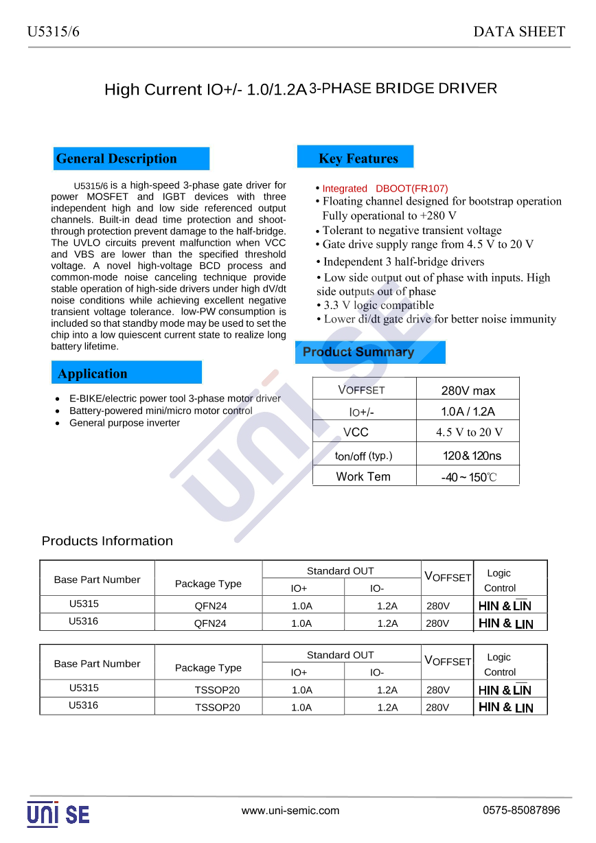 U5316_（UNI-SEMI(宇力半导体)）U5316中文资料_价格_PDF手册-立创电子商城