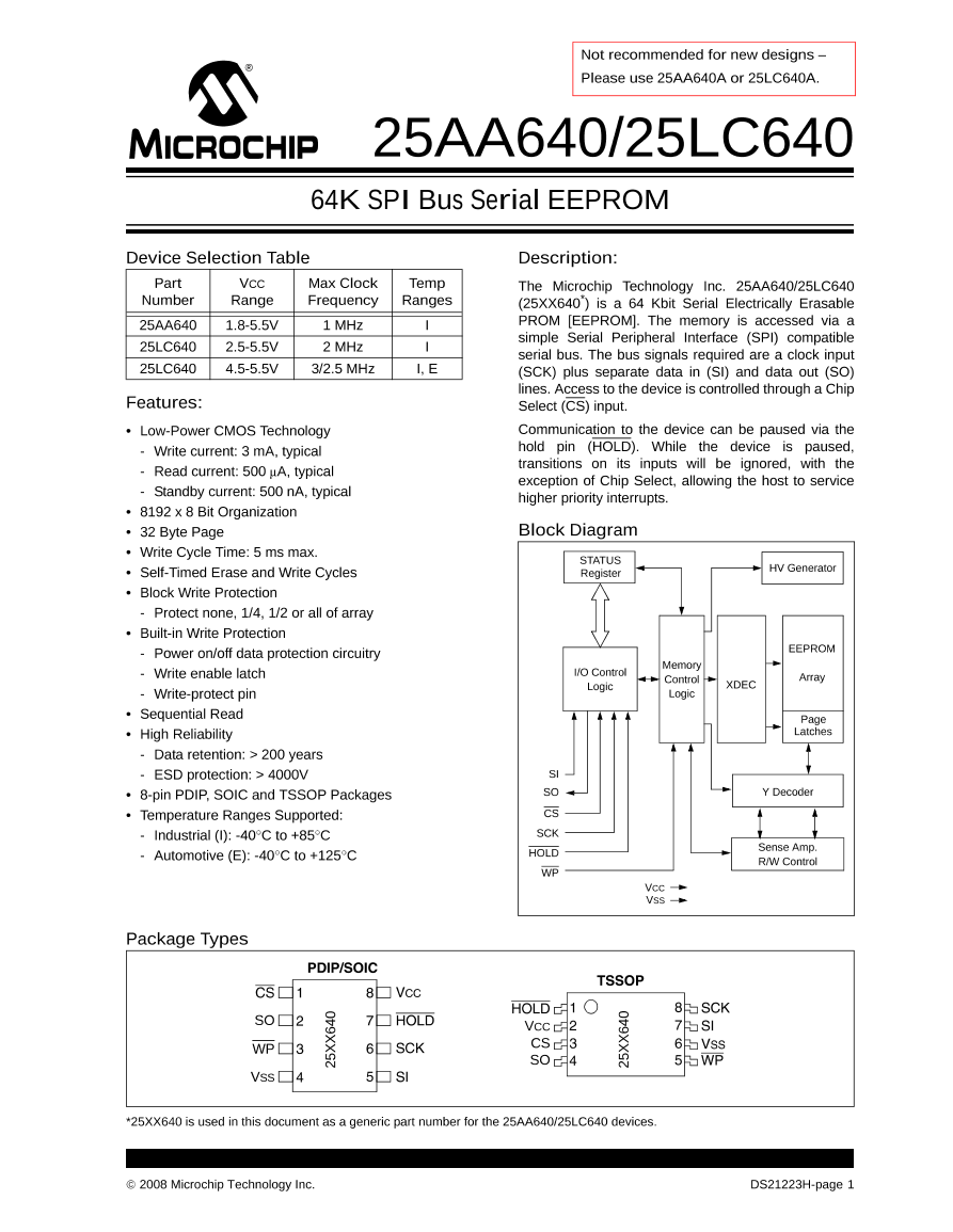 25LC640-I/P_（MICROCHIP(美国微芯)）25LC640-I/P中文资料_价格_PDF手册-立创电子商城