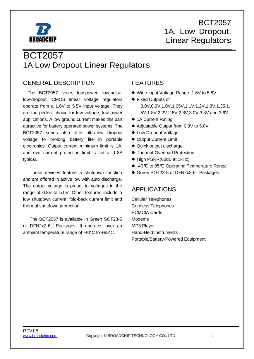 BCT2057EUK33-TR_（BROADCHIP(广芯电子)）BCT2057EUK33-TR中文资料_价格_PDF手册-立创电子商城