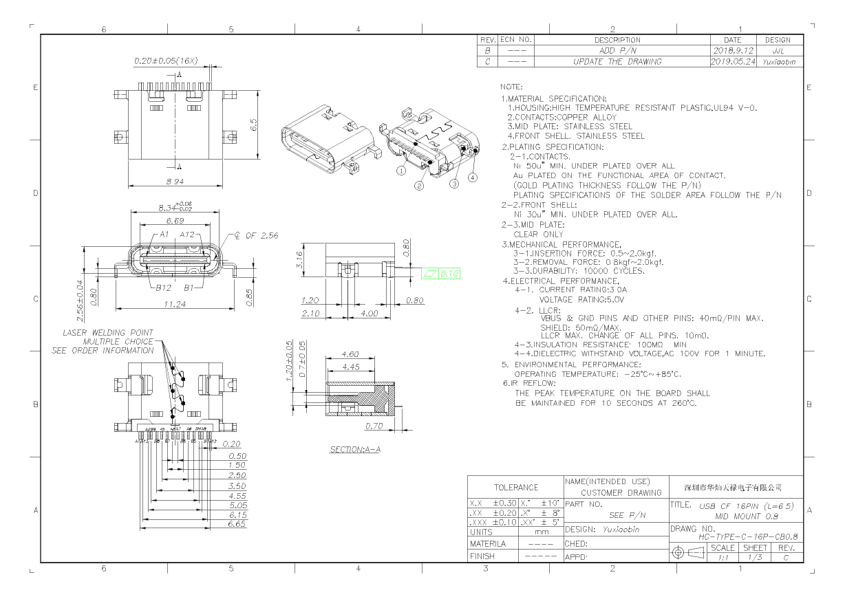 HC-TYPE-C-16P-CB0.8_（HCTL(华灿天禄)）HC-TYPE-C-16P-CB0.8中文资料_价格_PDF手册-立创电子商城