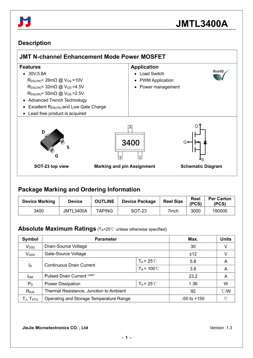 JMTL3400A_（JJW(捷捷微)）JMTL3400A中文资料_价格_PDF手册-立创电子商城