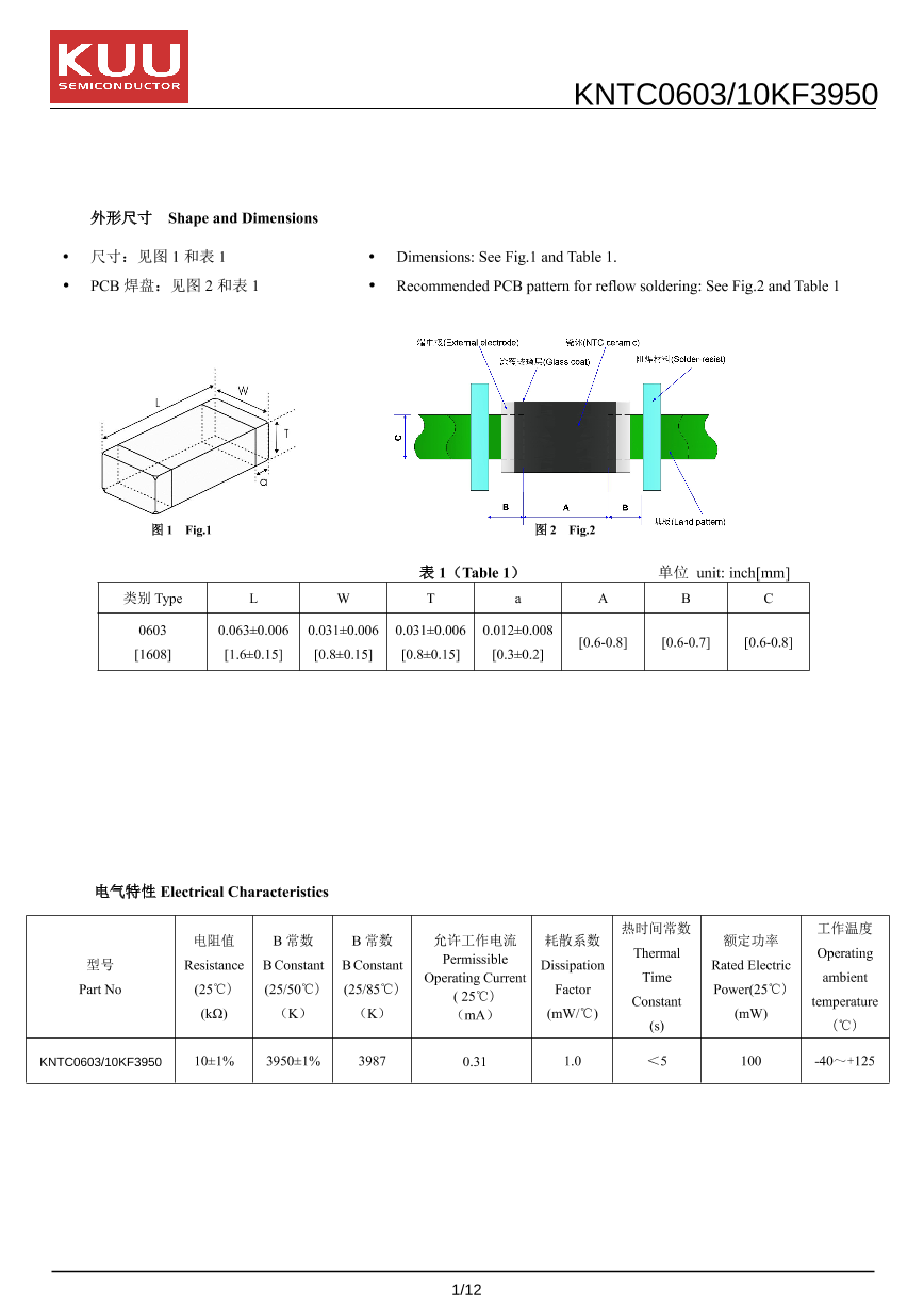 KNTC0603/10KF3950_（KUU）KNTC0603/10KF3950中文资料_价格_PDF手册-立创电子商城