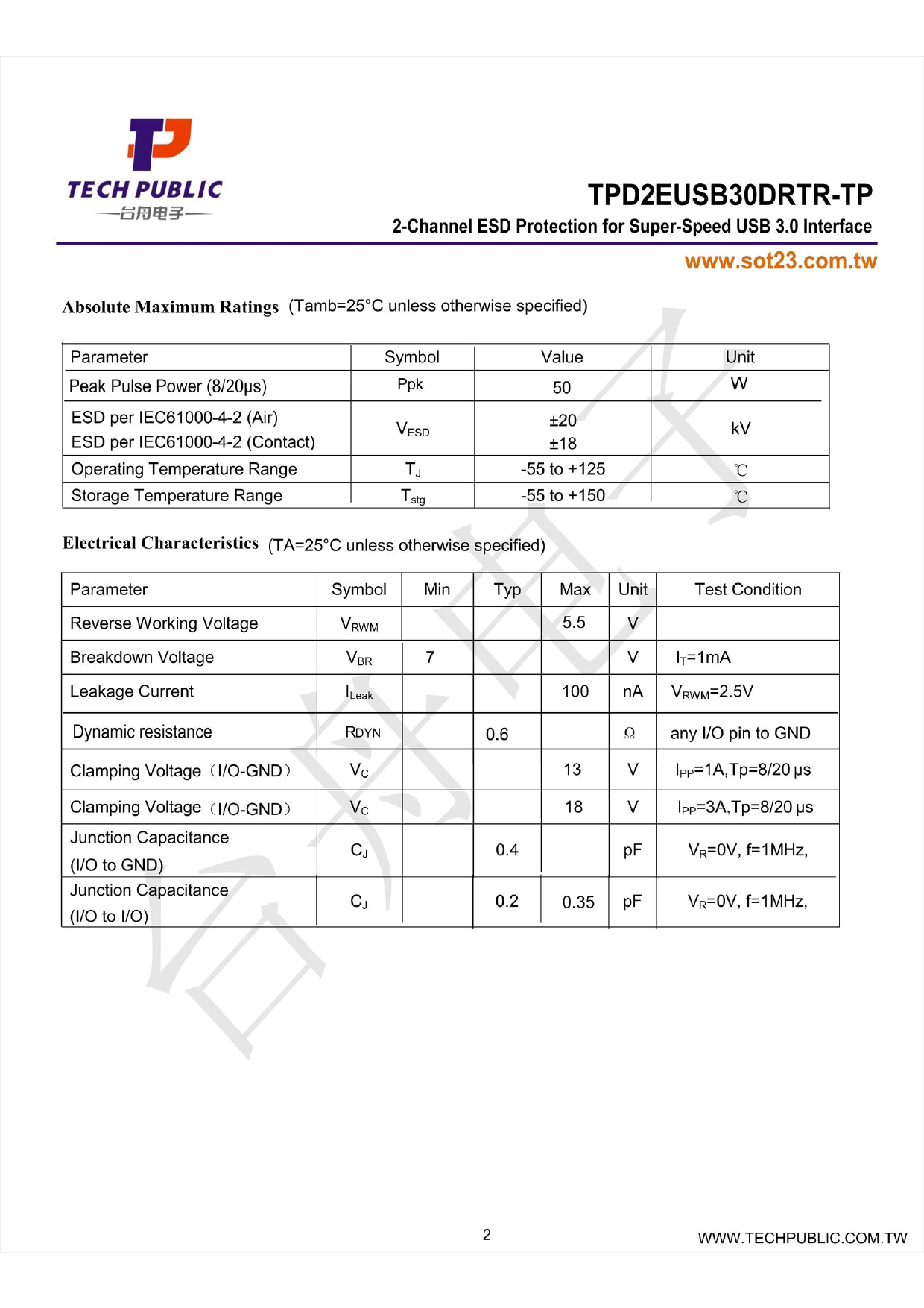 TPD2EUSB30DRTR-TP_（TECH PUBLIC(台舟)）TPD2EUSB30DRTR-TP中文资料_价格_PDF手册-立创电子商城