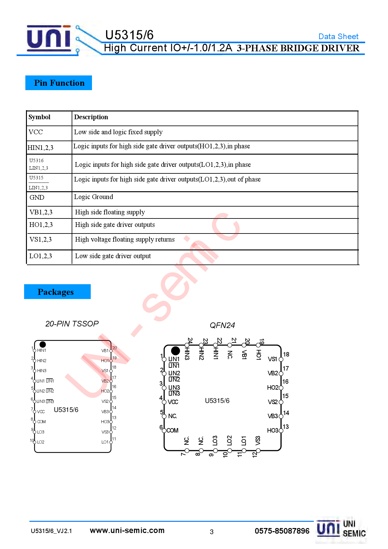 U5315_（UNI-SEMI(宇力半导体)）U5315中文资料_价格_PDF手册-立创电子商城