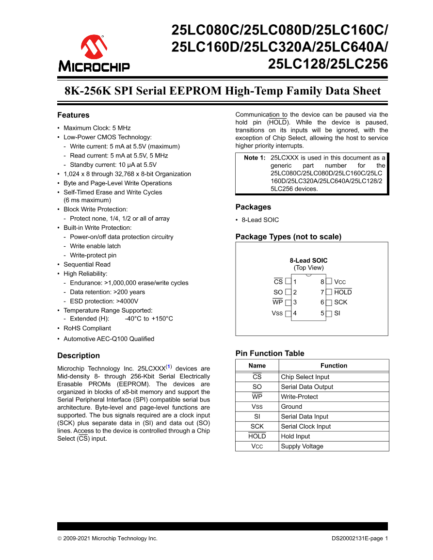 25LC320A-I/SN_（MICROCHIP(美国微芯)）25LC320A-I/SN中文资料_价格_PDF手册-立创电子商城