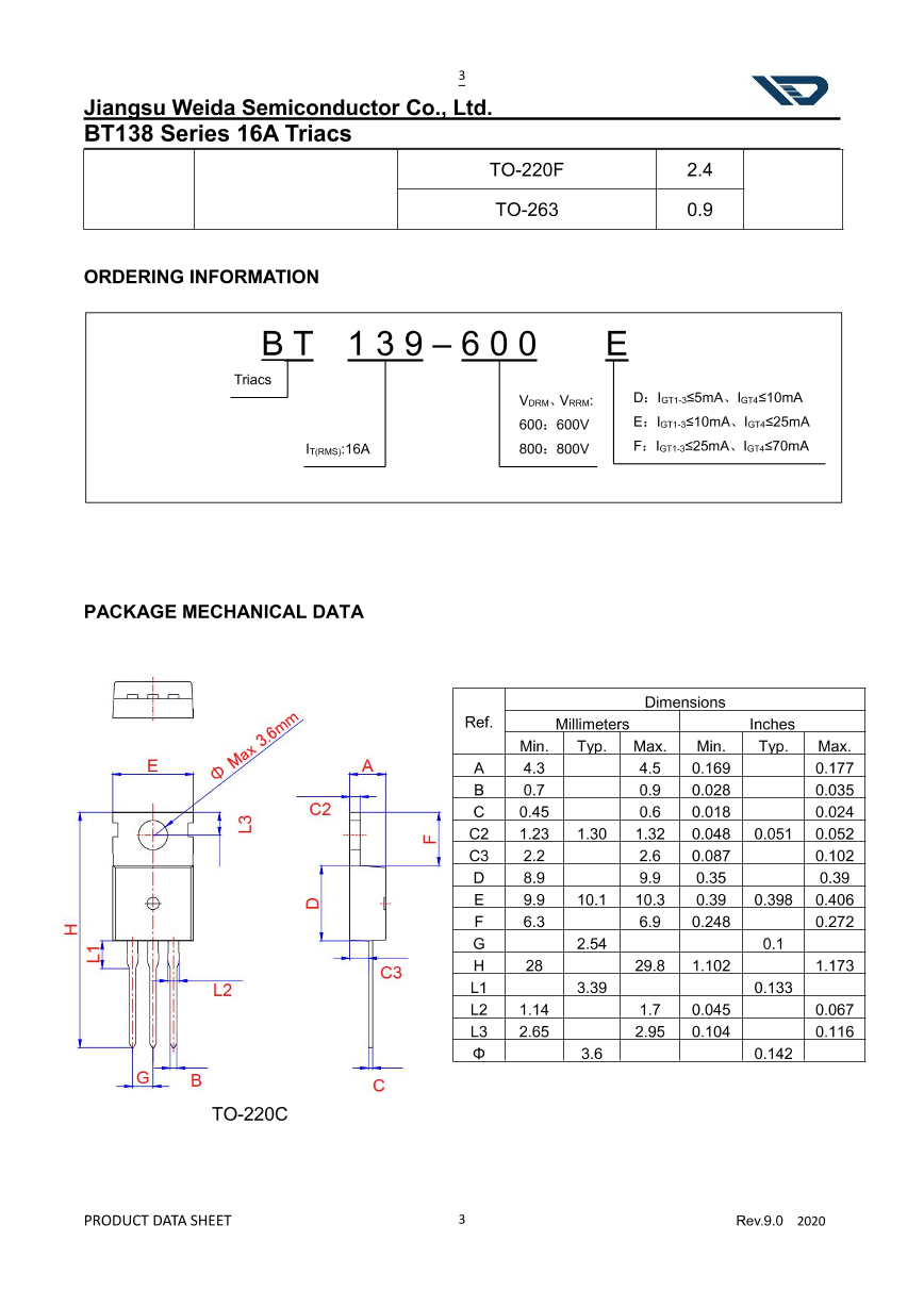 BT139-800E_（WEIDA(韦达)）BT139-800E中文资料_价格_PDF手册-立创电子商城