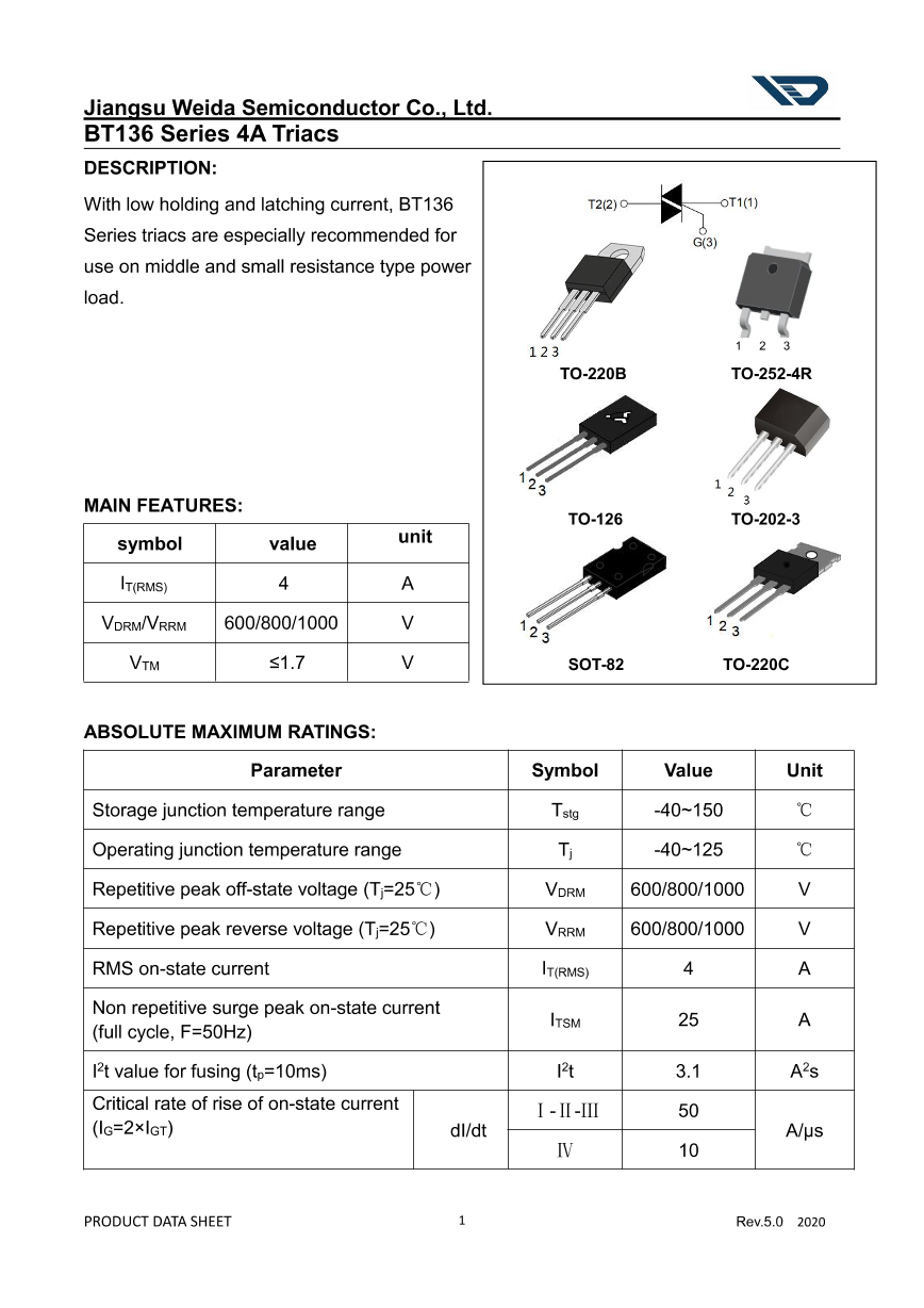 BT136-800E_（WEIDA(韦达)）BT136-800E中文资料_价格_PDF手册-立创电子商城