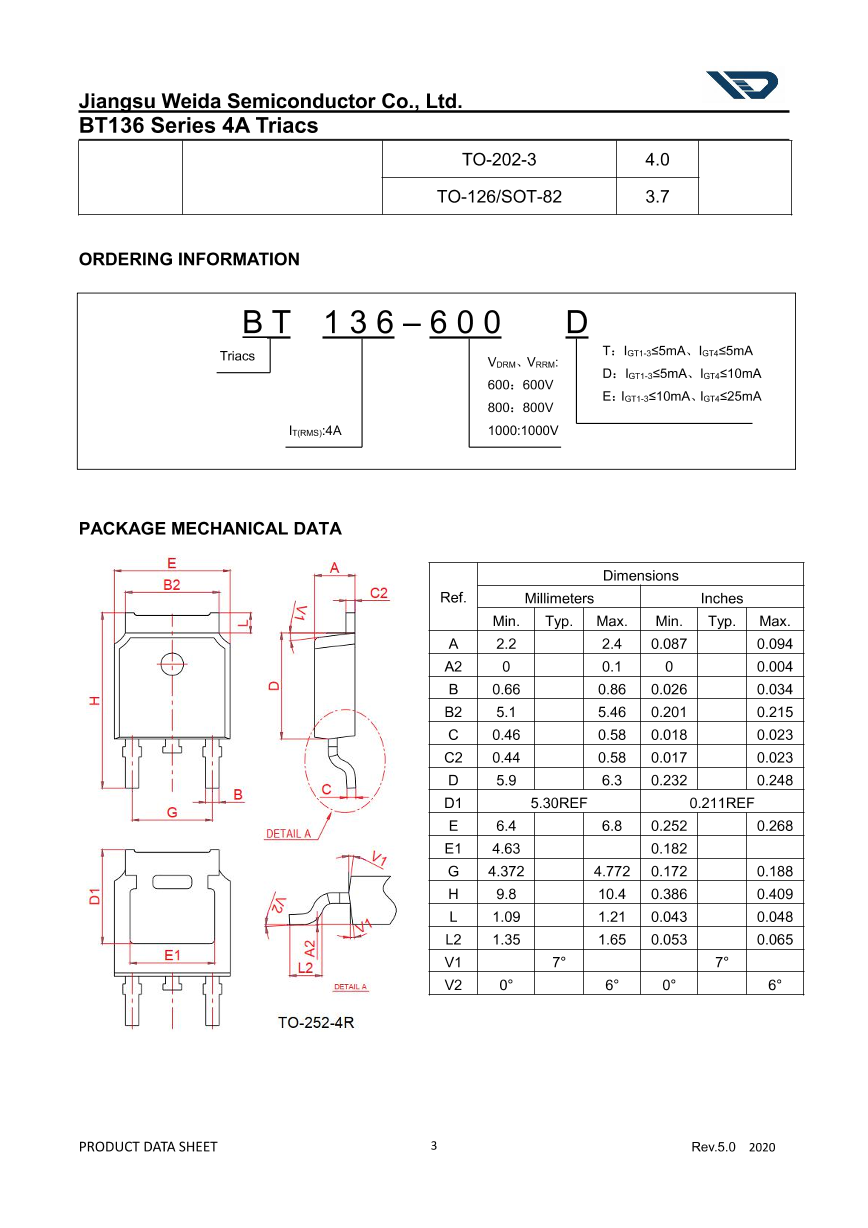 BT136-800E_（WEIDA(韦达)）BT136-800E中文资料_价格_PDF手册-立创电子商城