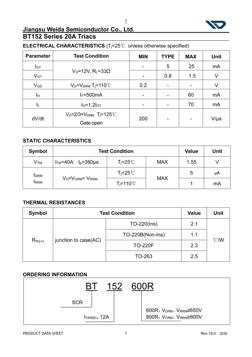 BT152_（WEIDA(韦达)）BT152中文资料_价格_PDF手册-立创电子商城