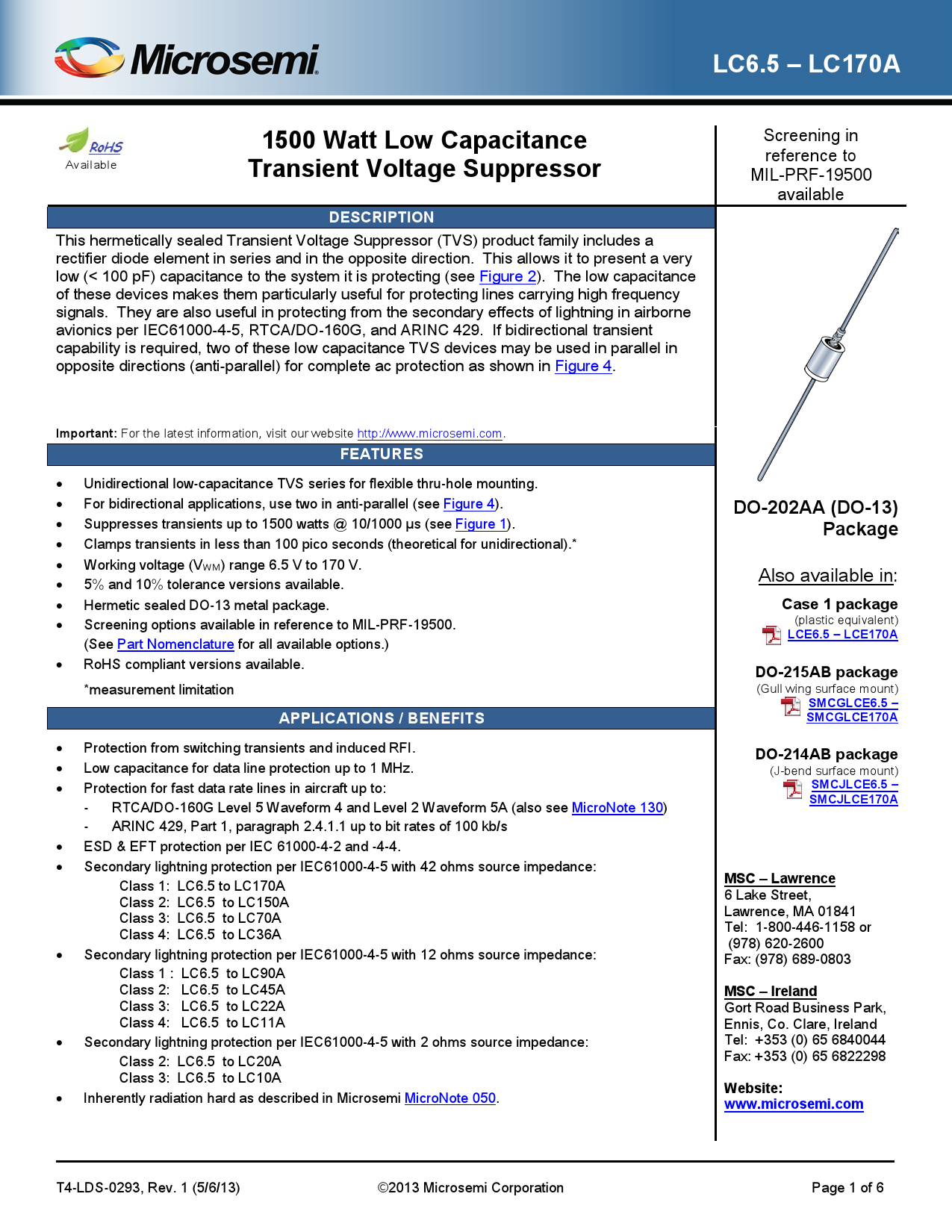 LC15A_（Microsemi(美高森美)）LC15A中文资料_价格_PDF手册-立创电子商城