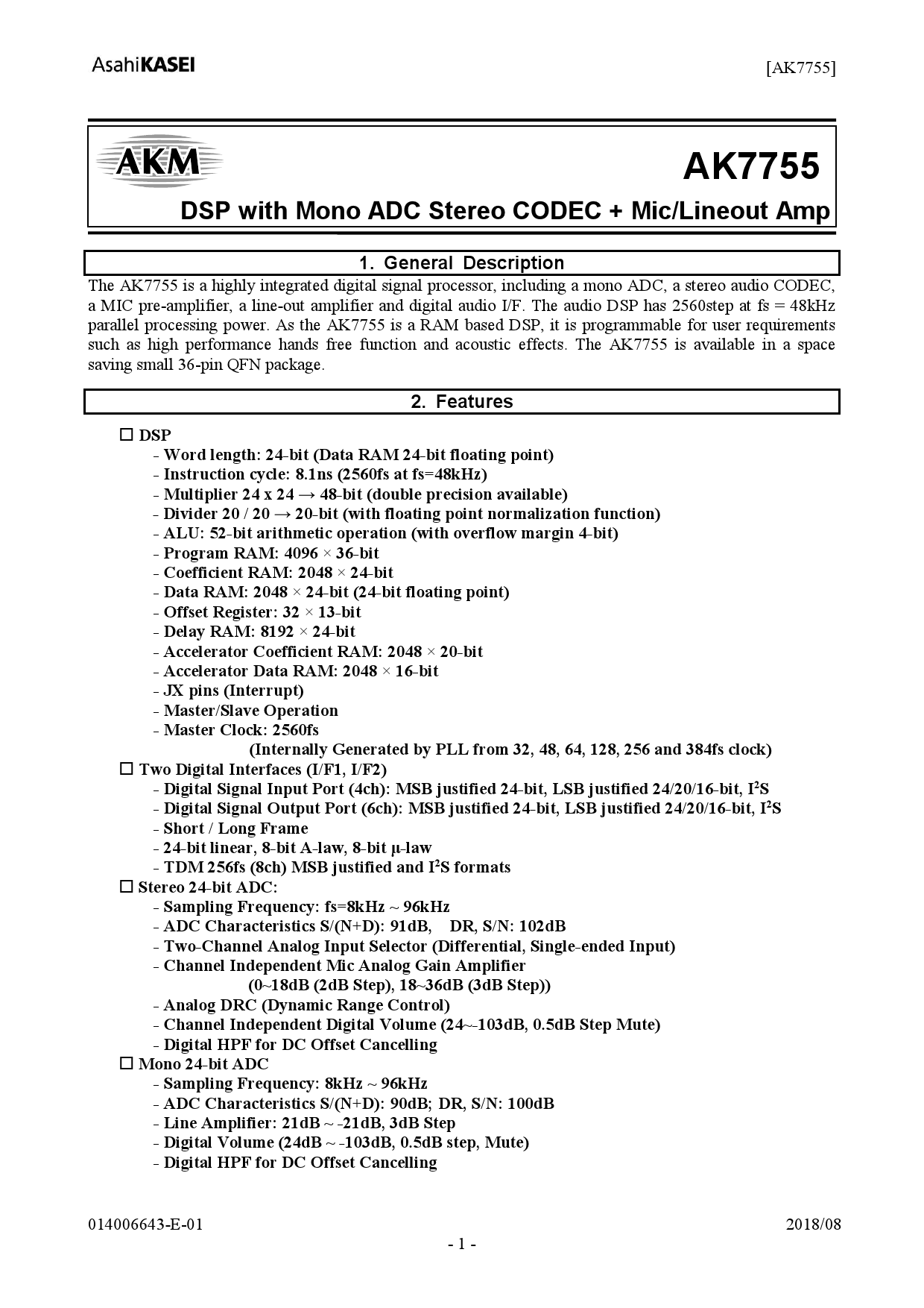 AK7755EN_（AKM）AK7755EN中文资料_价格_PDF手册-立创电子商城