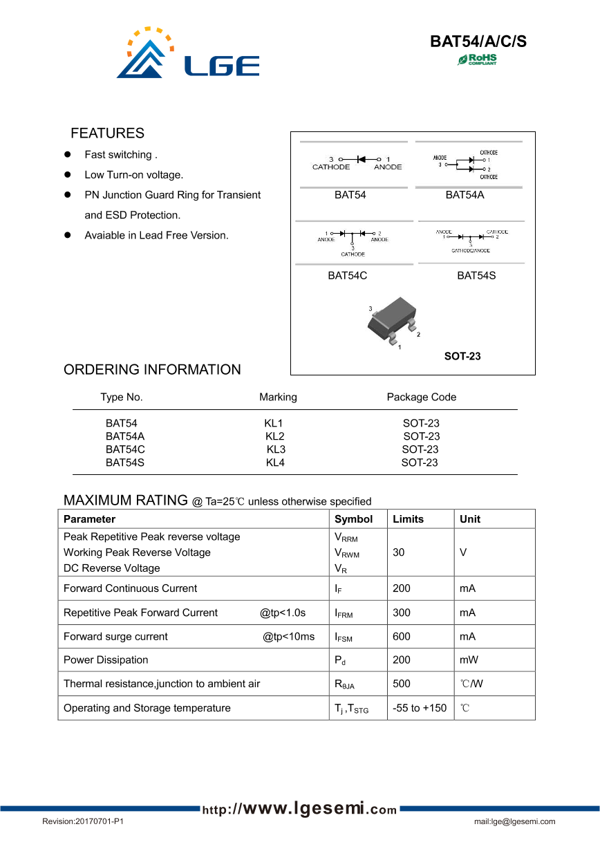 BAT54S_（LGE(鲁光)）BAT54S中文资料_价格_PDF手册-立创电子商城