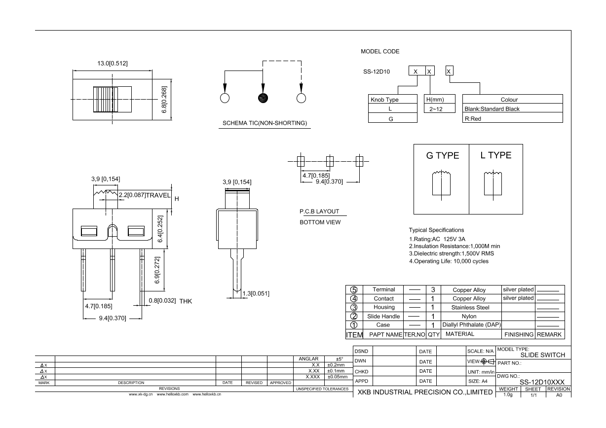 SS-12D10L5_（XKB Connectivity(中国星坤)）SS-12D10L5中文资料_价格_PDF手册-立创电子商城